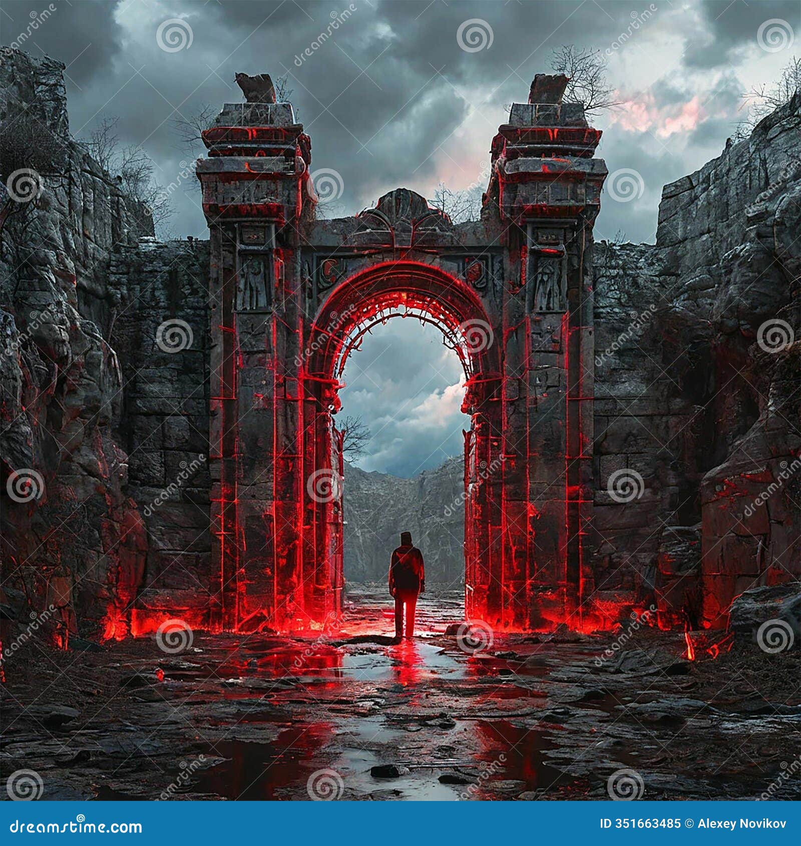 Ancient Gates With Ruins Of Castle, Plants, Arches, Pillars, Sky On ...