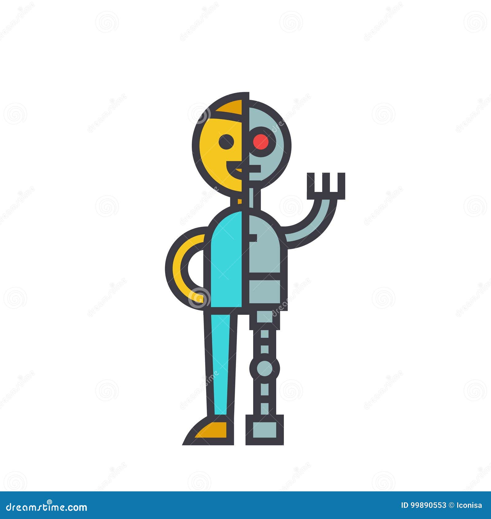 Man Android, Robot Flat Line Illustration, Concept Vector Isolated Icon ...