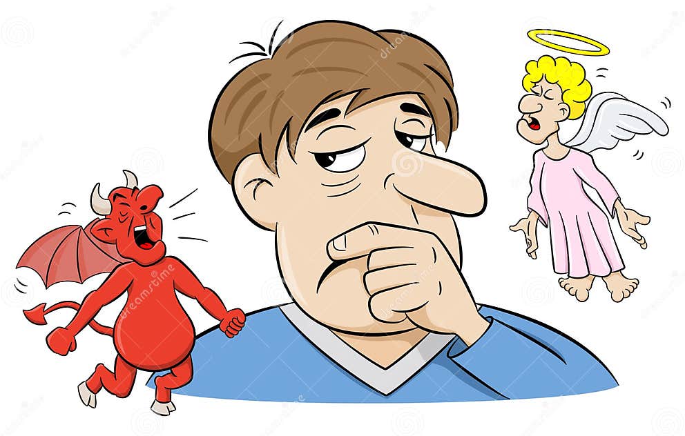 Man with Angel and Devil on His Shoulders Stock Vector - Illustration ...