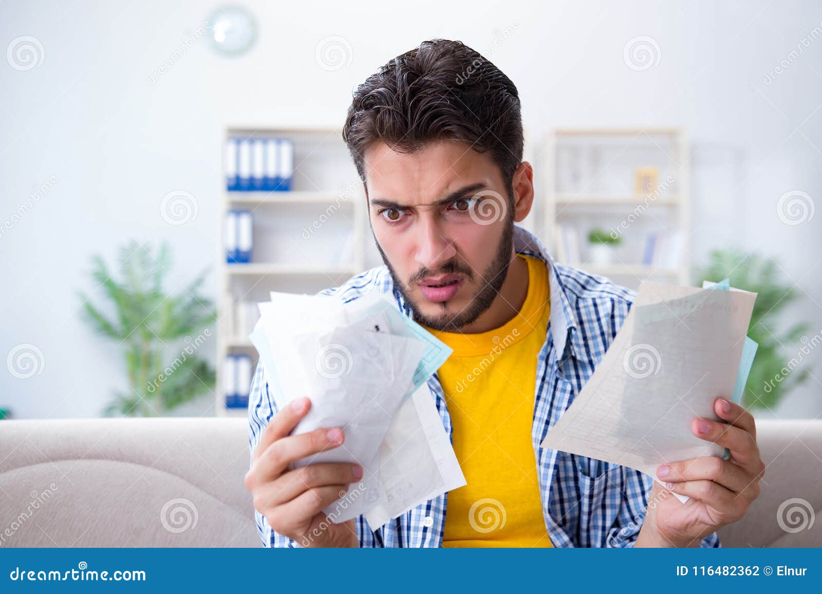 The Man Angry at Bills he Needs To Pay Stock Photo - Image of bill ...