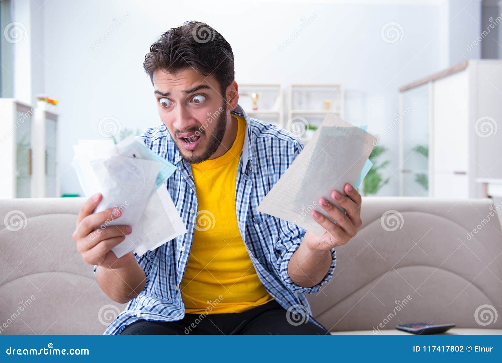 The Man Angry at Bills he Needs To Pay Stock Photo - Image of banking ...