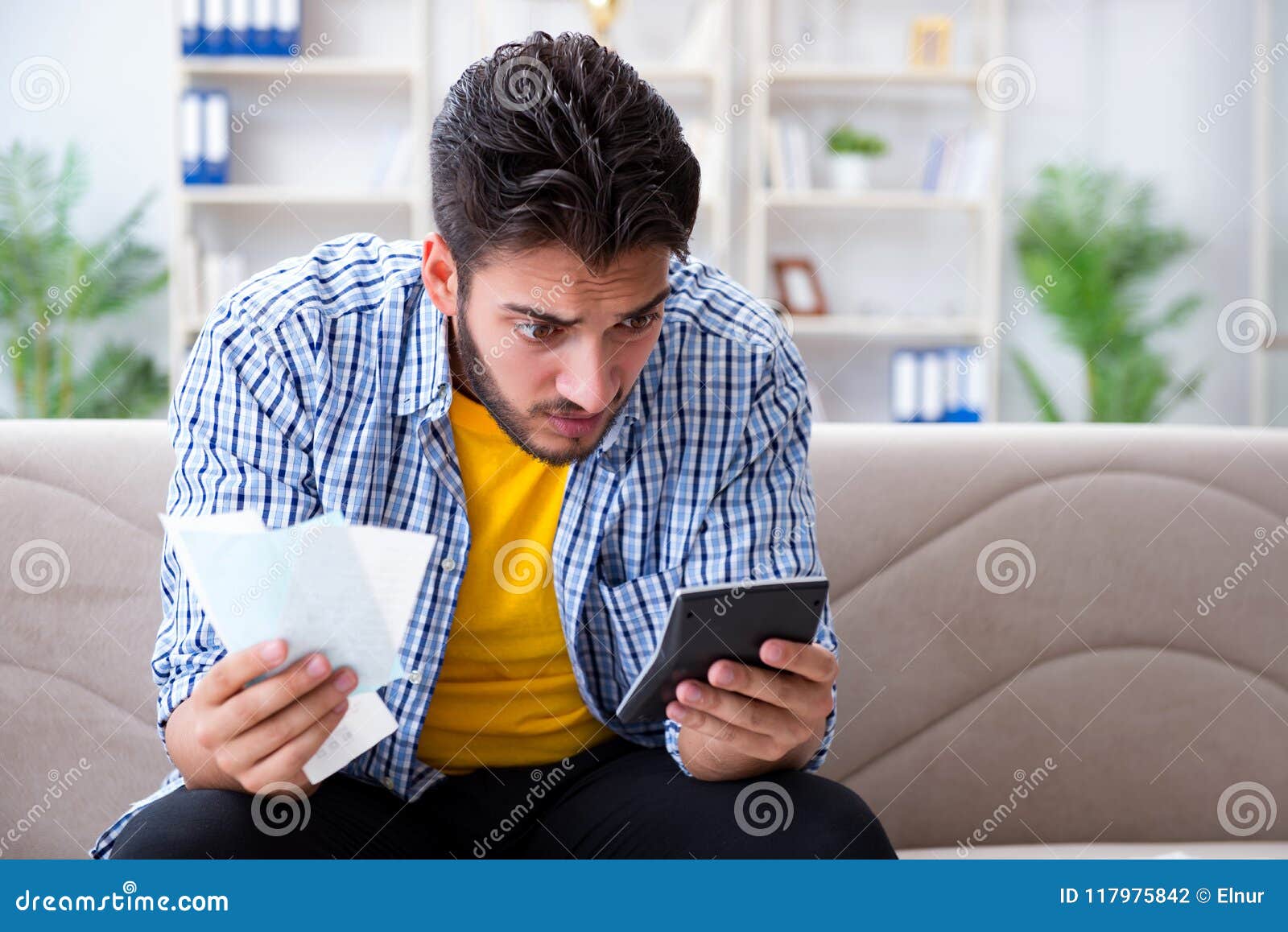 The Man Angry at Bills he Needs To Pay Stock Photo - Image of bank ...