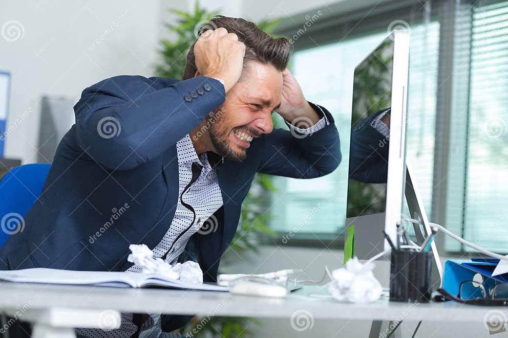 Man Angry on Computer Screen Stock Image - Image of professional ...