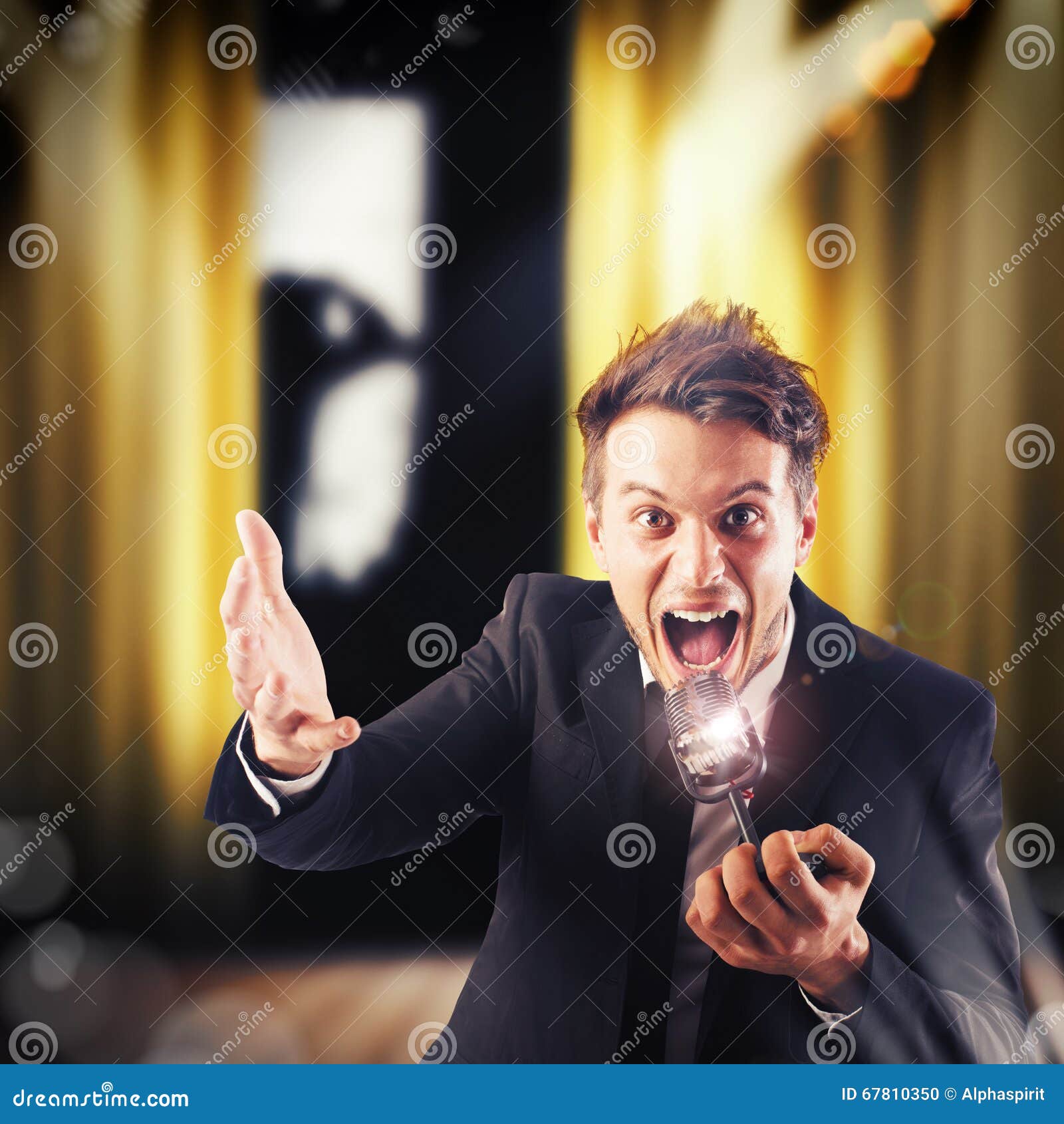 Man announcer stock photo. Image of microphone, drape - 67810350