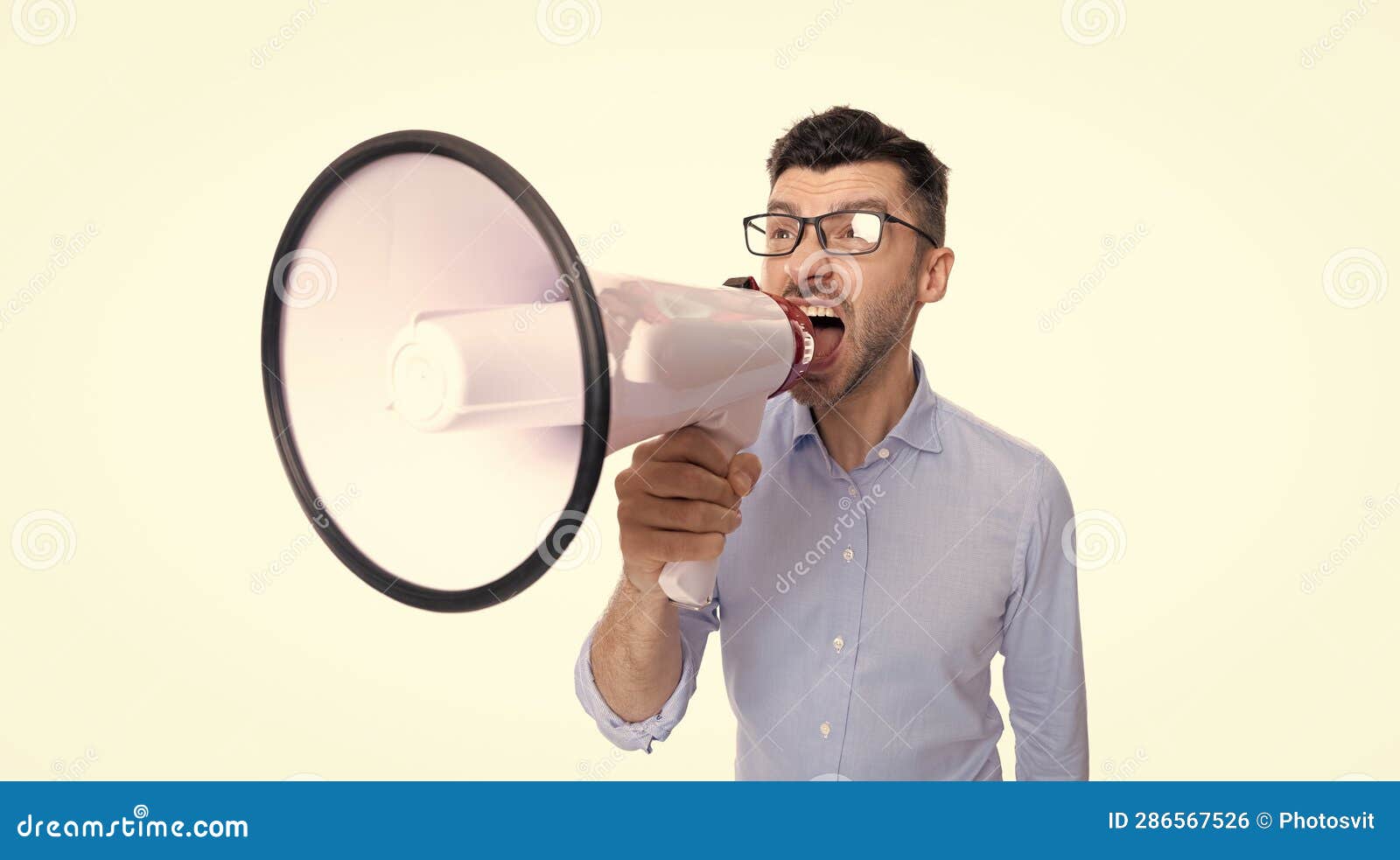 Man Announcing with Anger in Megaphone at Studio. Shouting Man ...