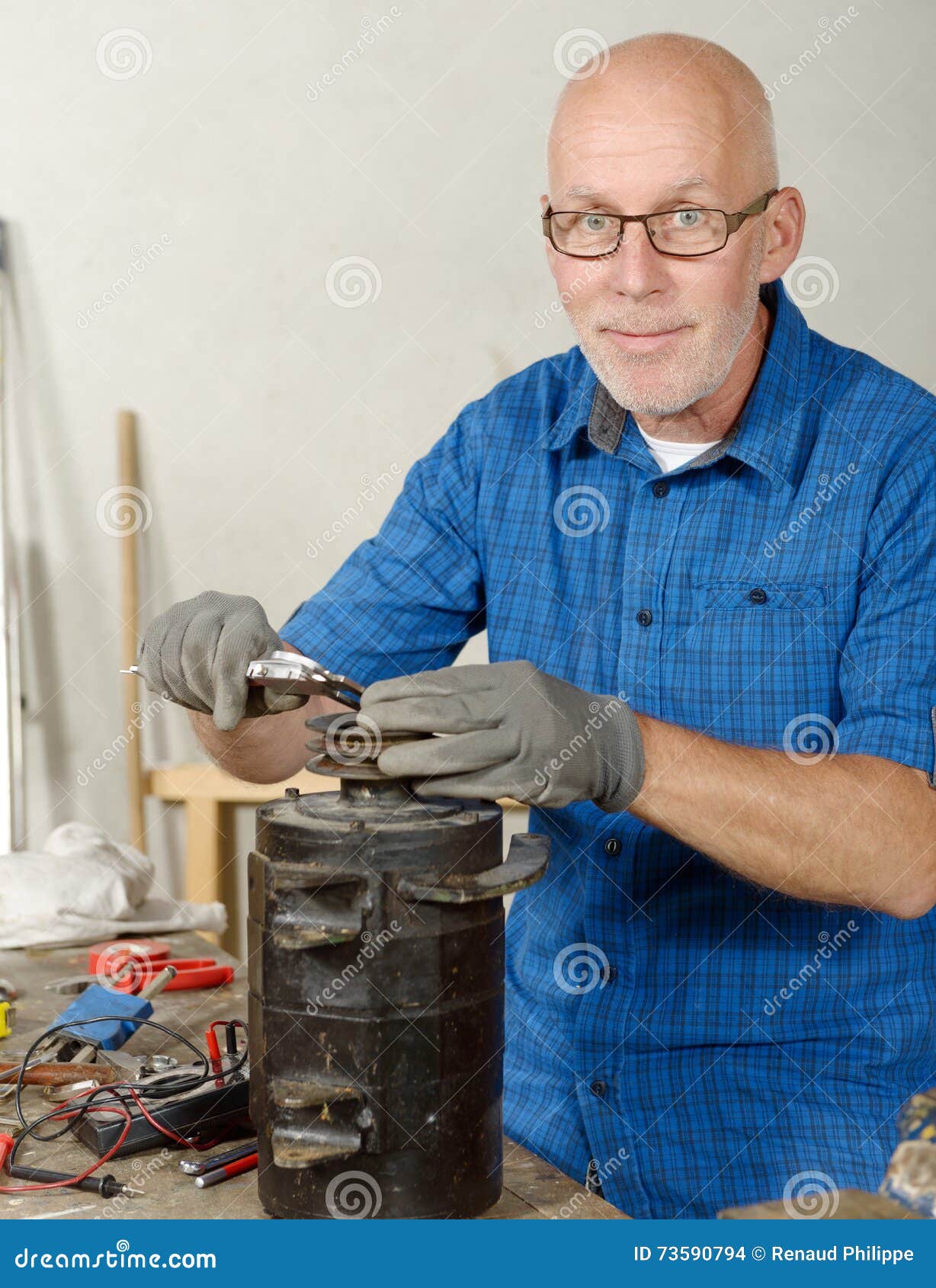 Man with Antique Generator for the Car Stock Photo - Image of ...