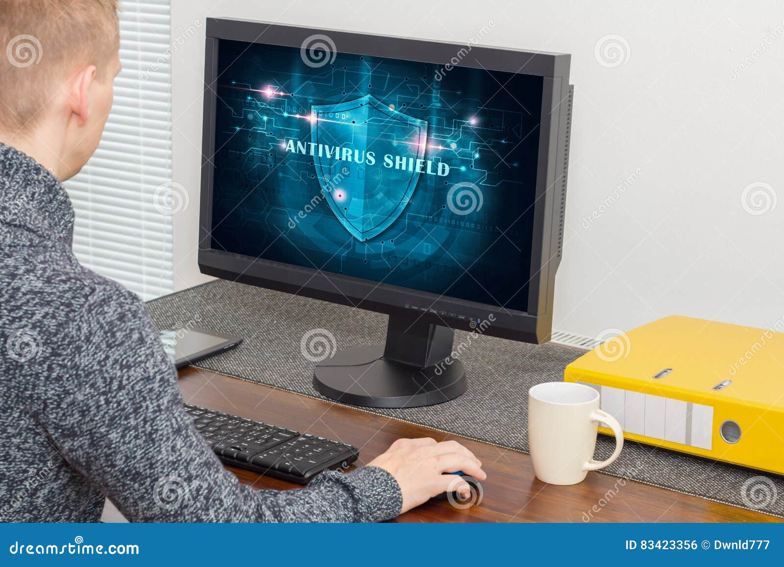 Man with antivirus system stock photo. Image of attack - 83423356