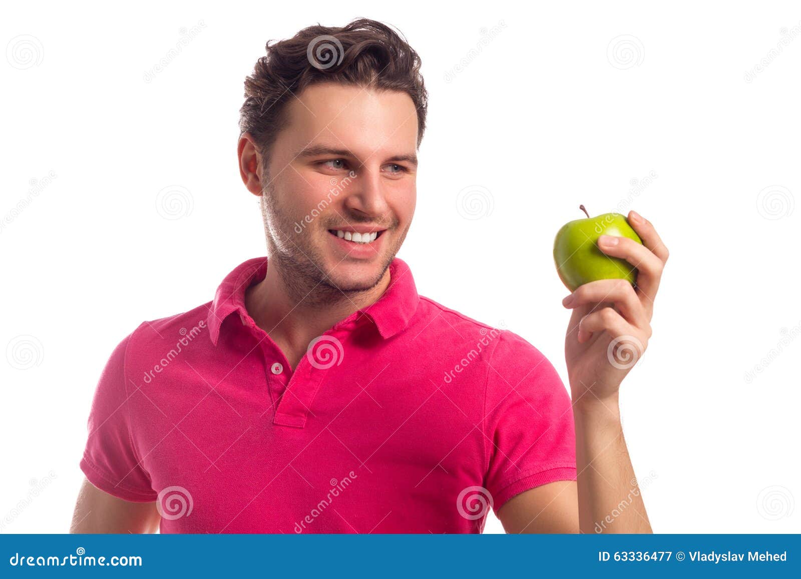 Man with Apple Isolated on White Background Stock Image - Image of ...