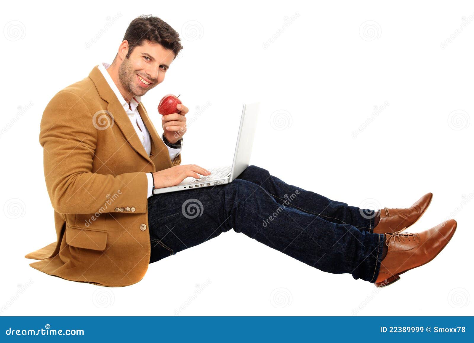Man with apple and laptop stock image. Image of portrait - 22389999