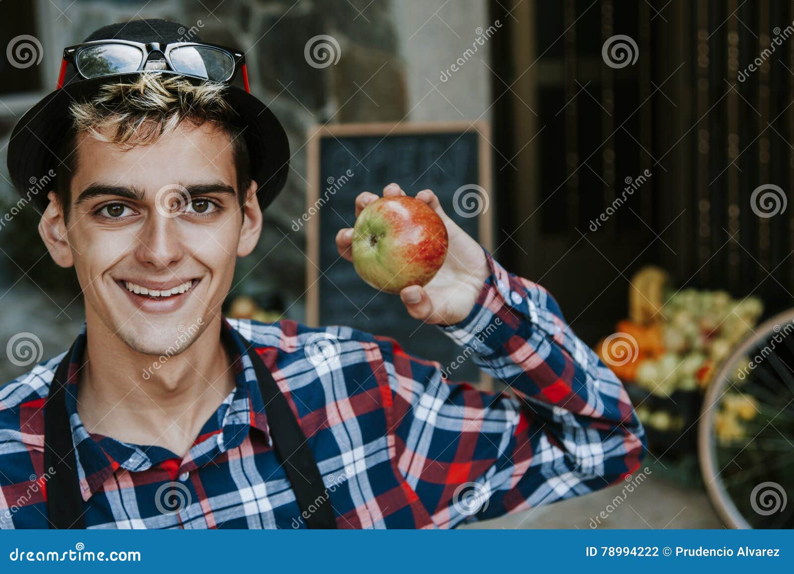 Man with apple stock photo. Image of hipster, cool, confidence - 78994222