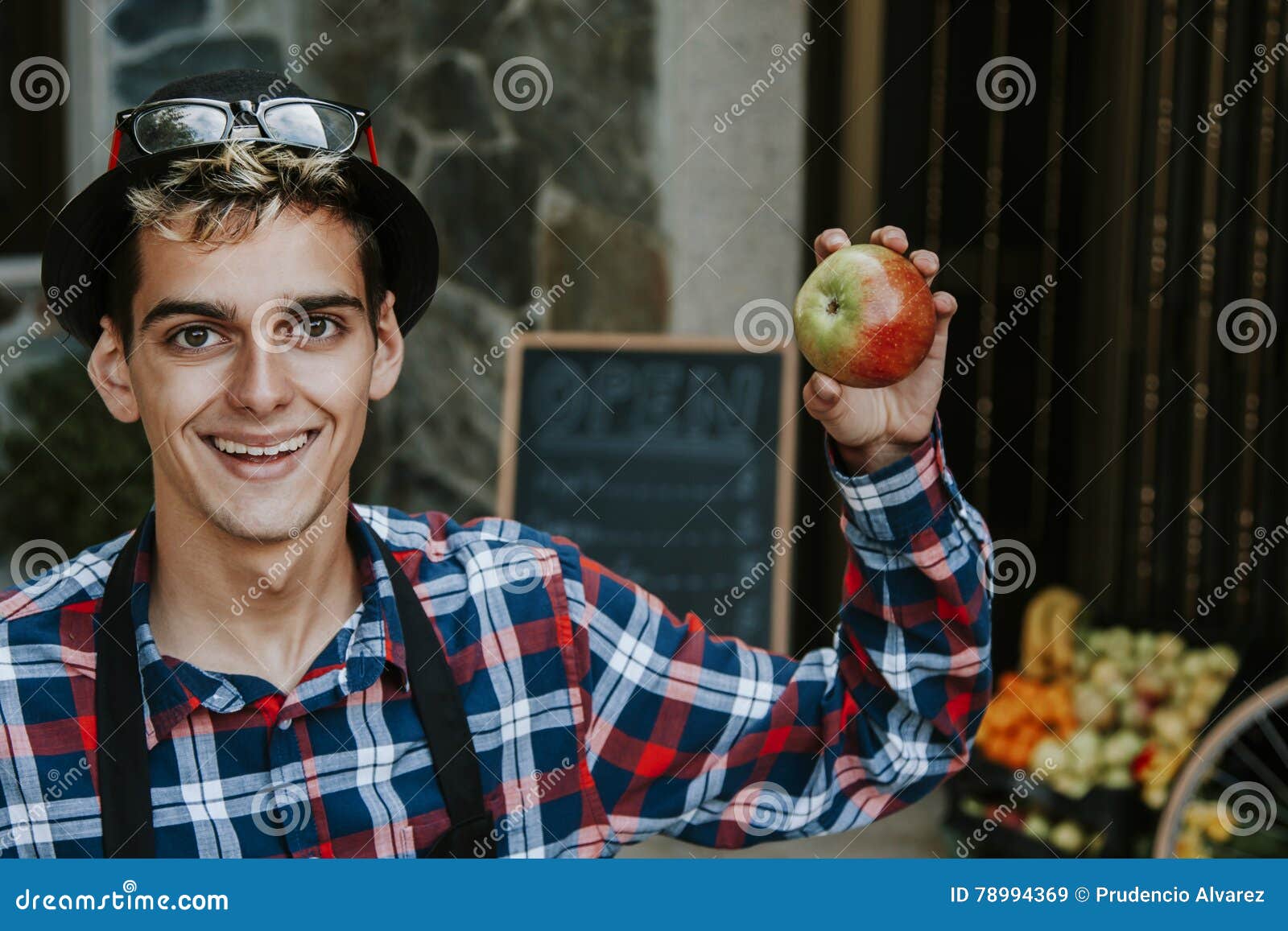 Man with apple stock image. Image of health, attractive - 78994369