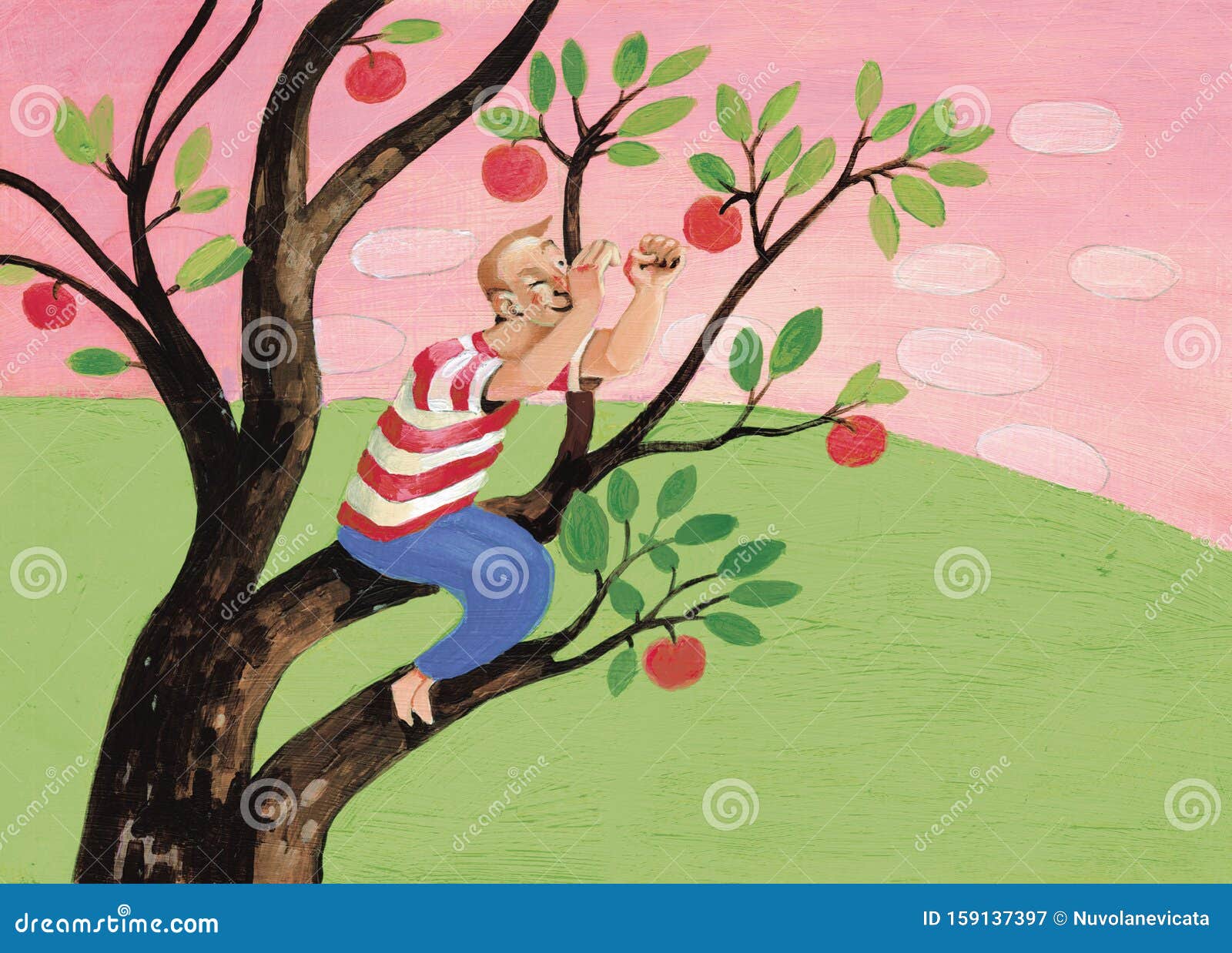 Man in apple tree stock illustration. Illustration of production ...