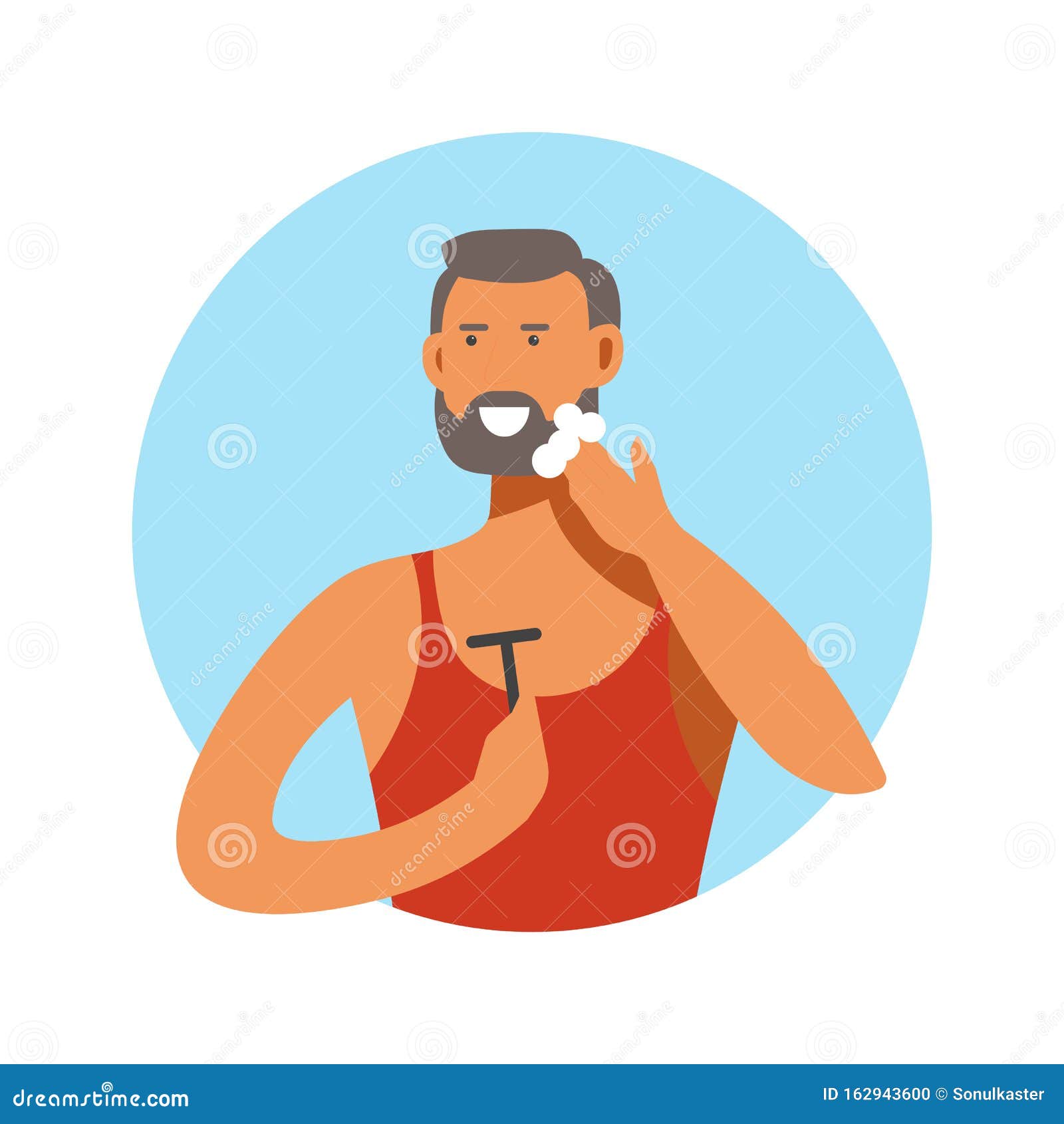 Man Applying Foam To Shave His Beard With Razor Stock Vector