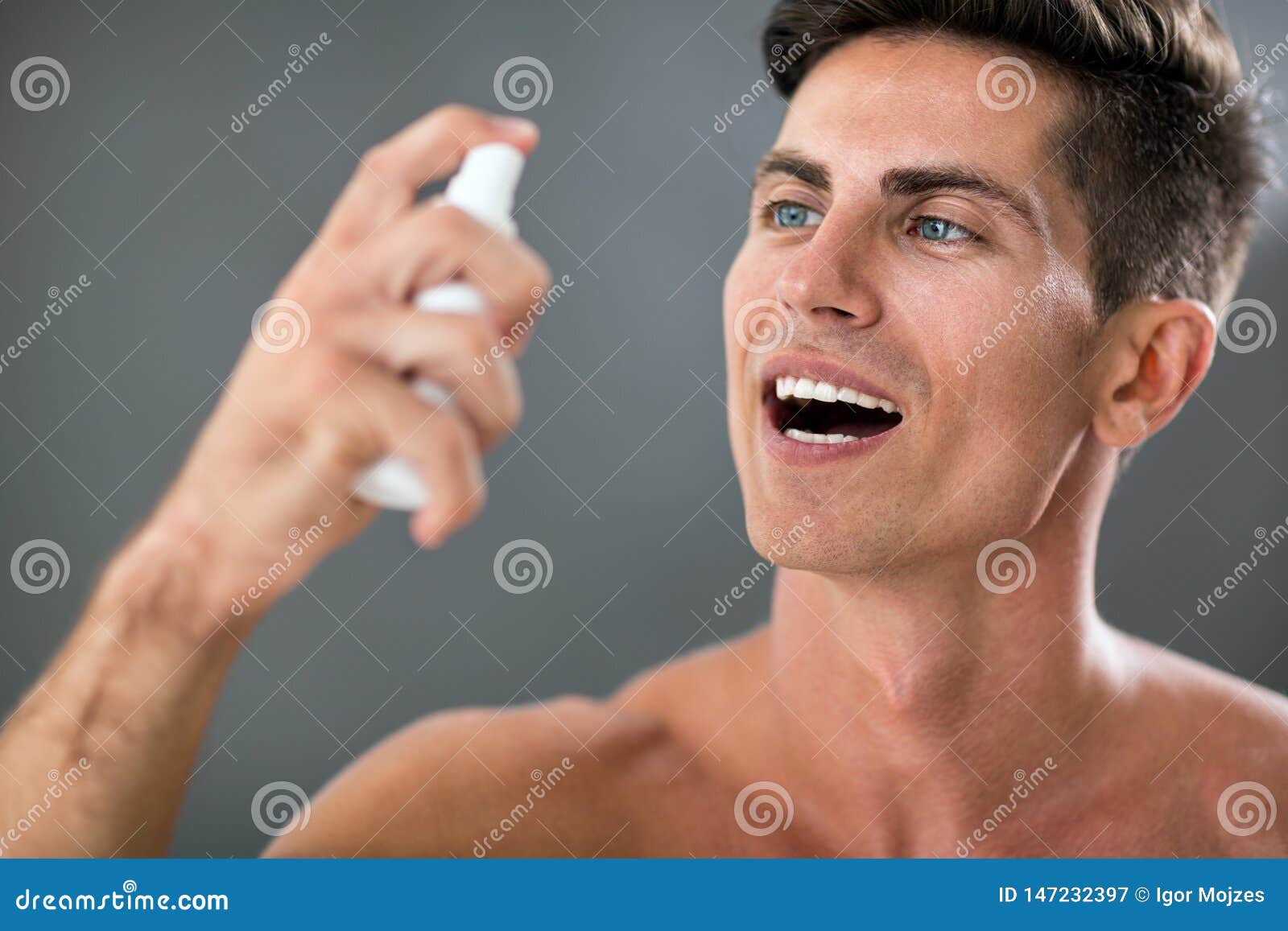 Man Applying Fresh Breath Spray Stock Image - Image of muscled, babe ...