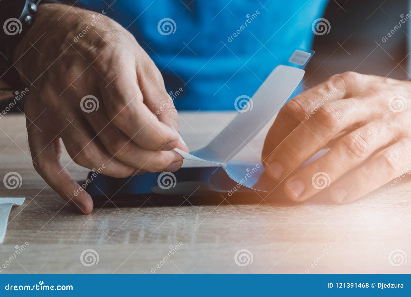 Man Applying Protective Screen Foil Stock Photo - Image of protection ...