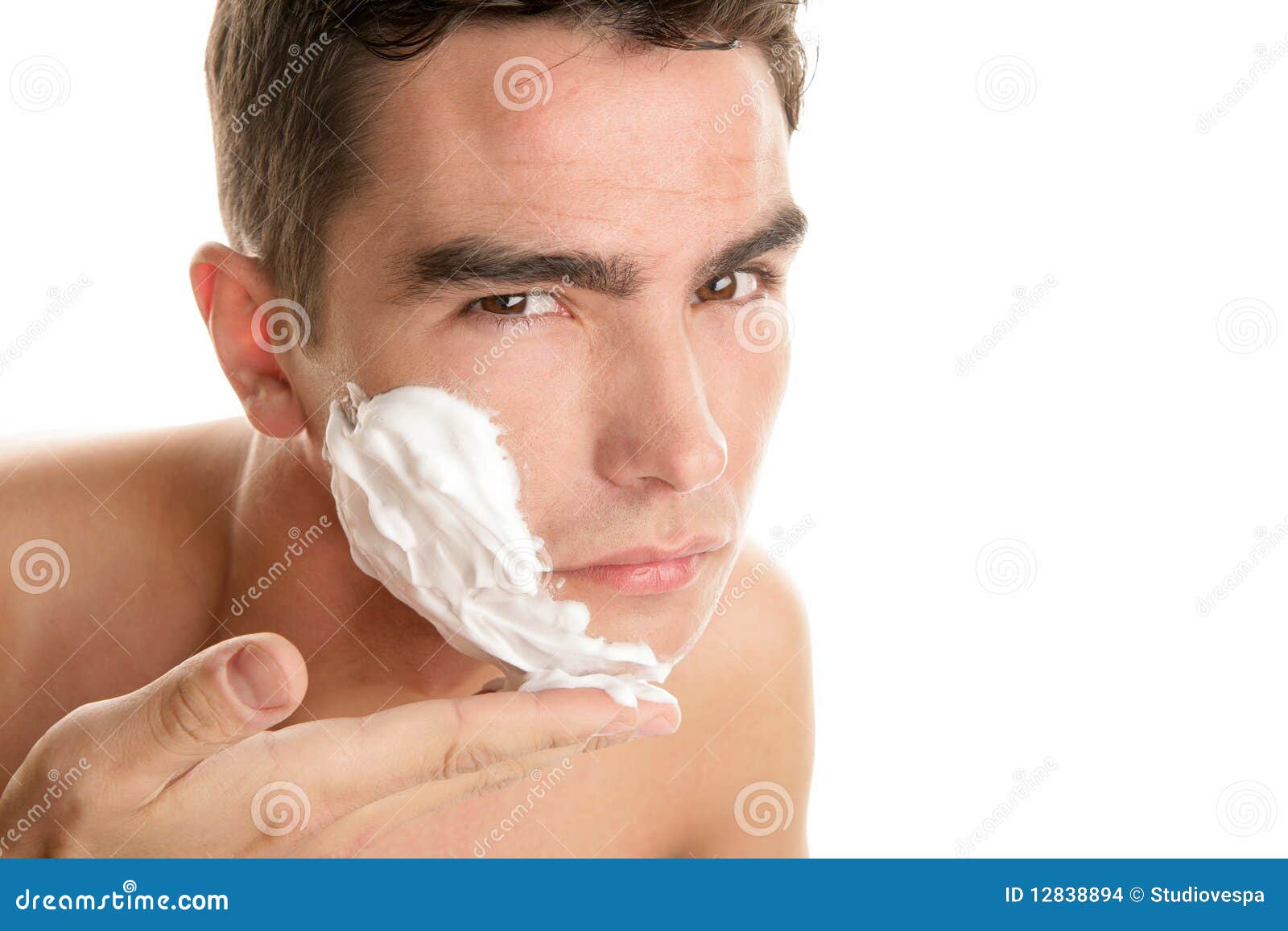 Man applying shaving cream stock photo. Image of cheerful - 12838894