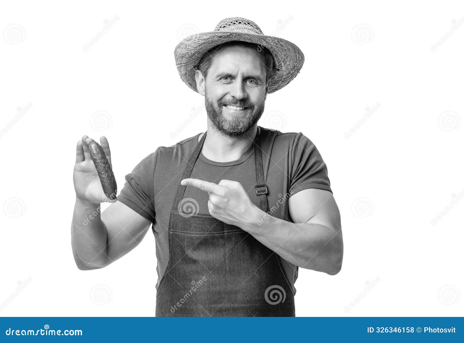 Man in Apron and Hat with Cucumber Vegetable Isolated on White ...
