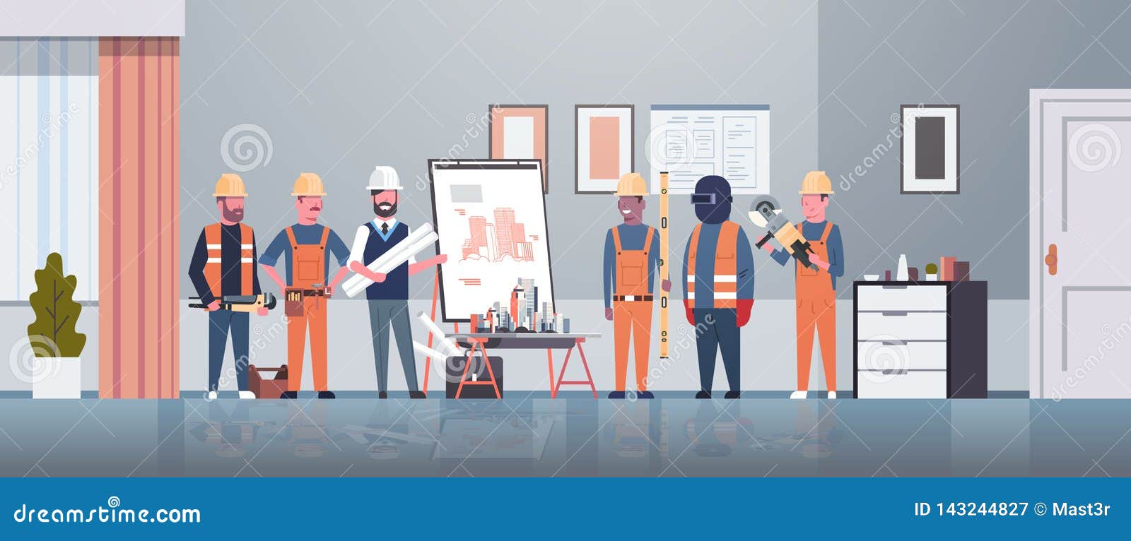 Man Architect Engineer Showing Drawing Building Blueprint on Easel ...