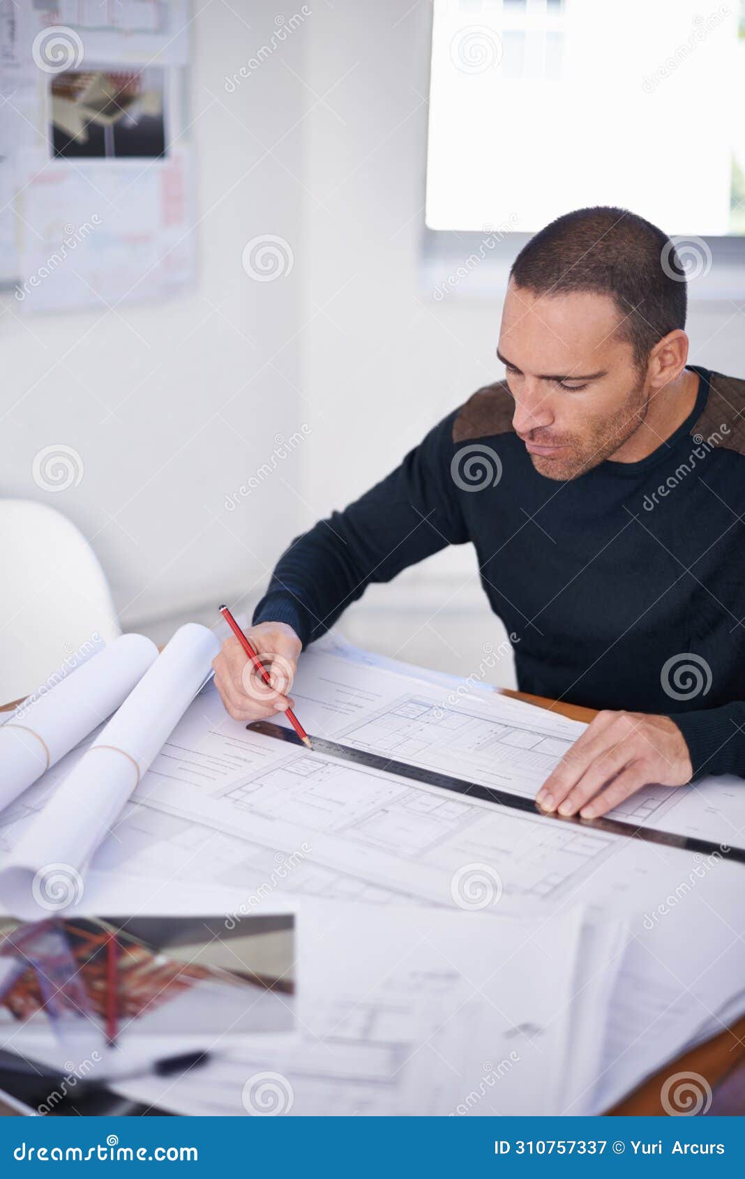 Man, Architect and Floor Plan or Drawing Design As Property Blueprint ...