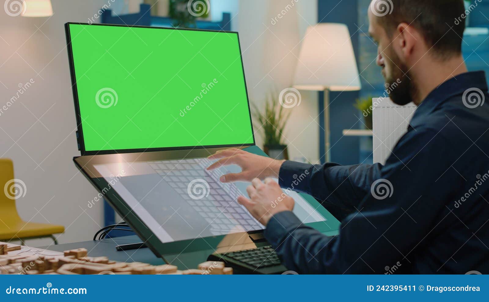 Man Architect with Green Screen Analyzing Building Model Stock Image ...