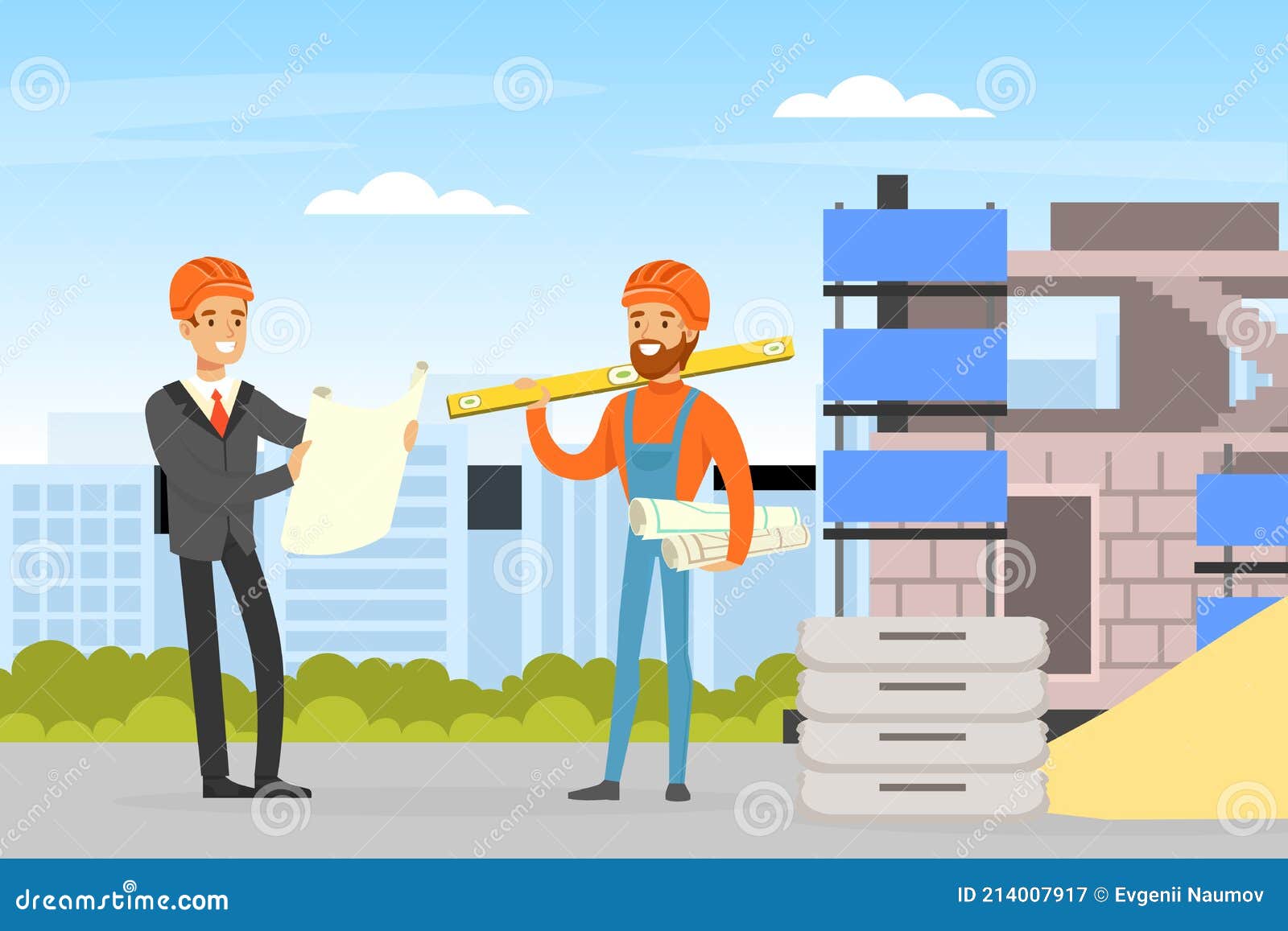 Man Architect Planning and Overseeing Work Process at Construction Site ...