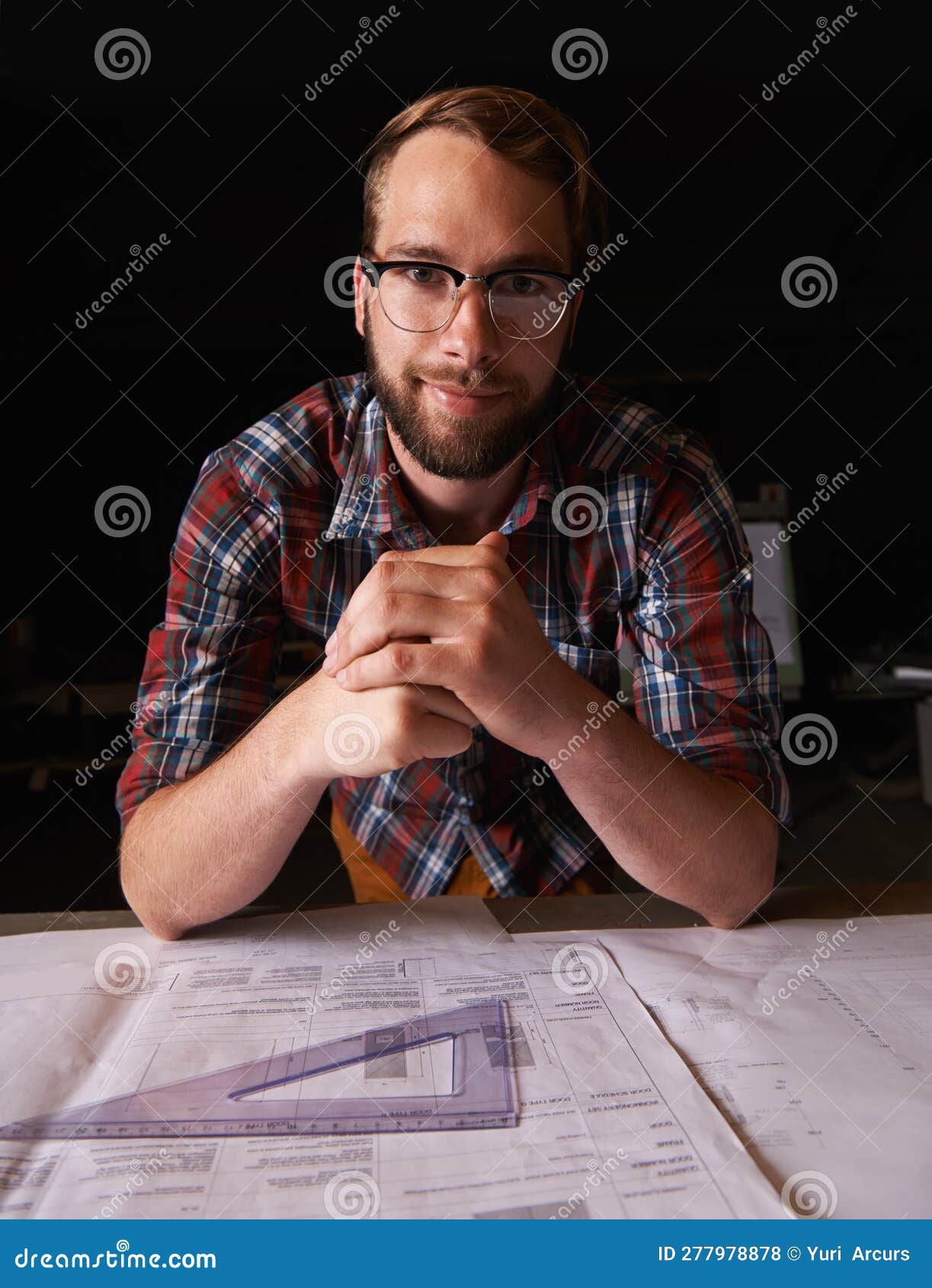 Man, Architect in Portrait with Blueprint in Workshop and Professional ...