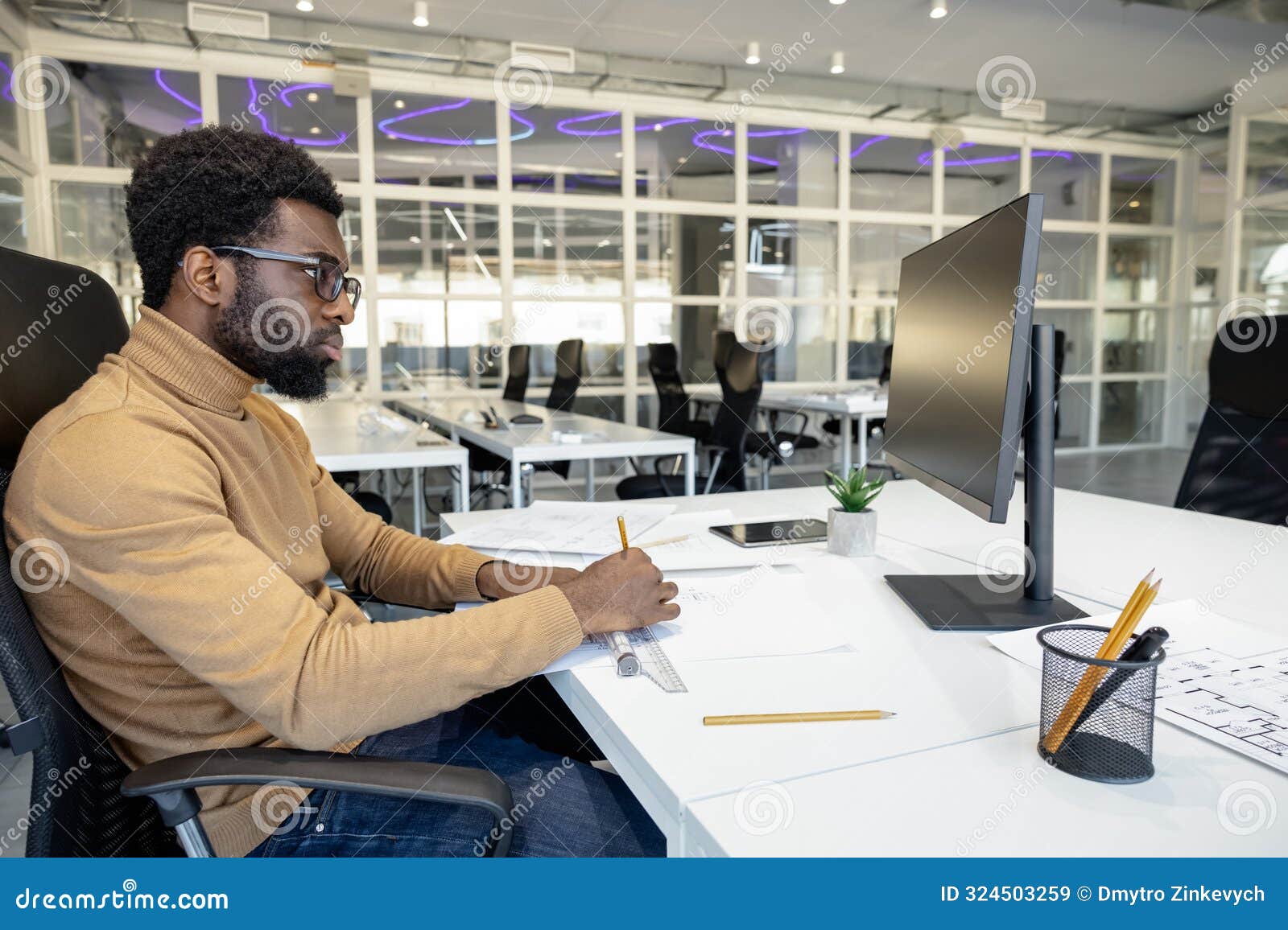 Man Architect Using Engineering Computer Programs for Creating ...