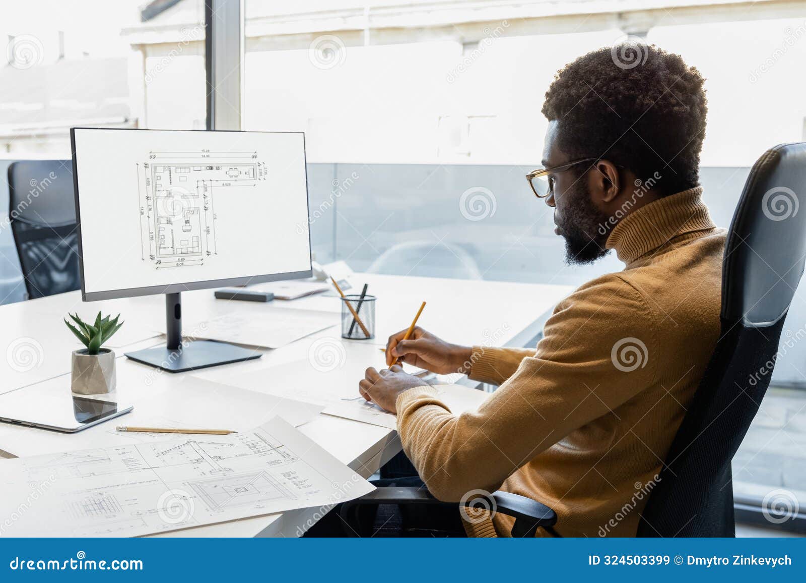 Man Architect Using Engineering Computer Programs for Creating ...