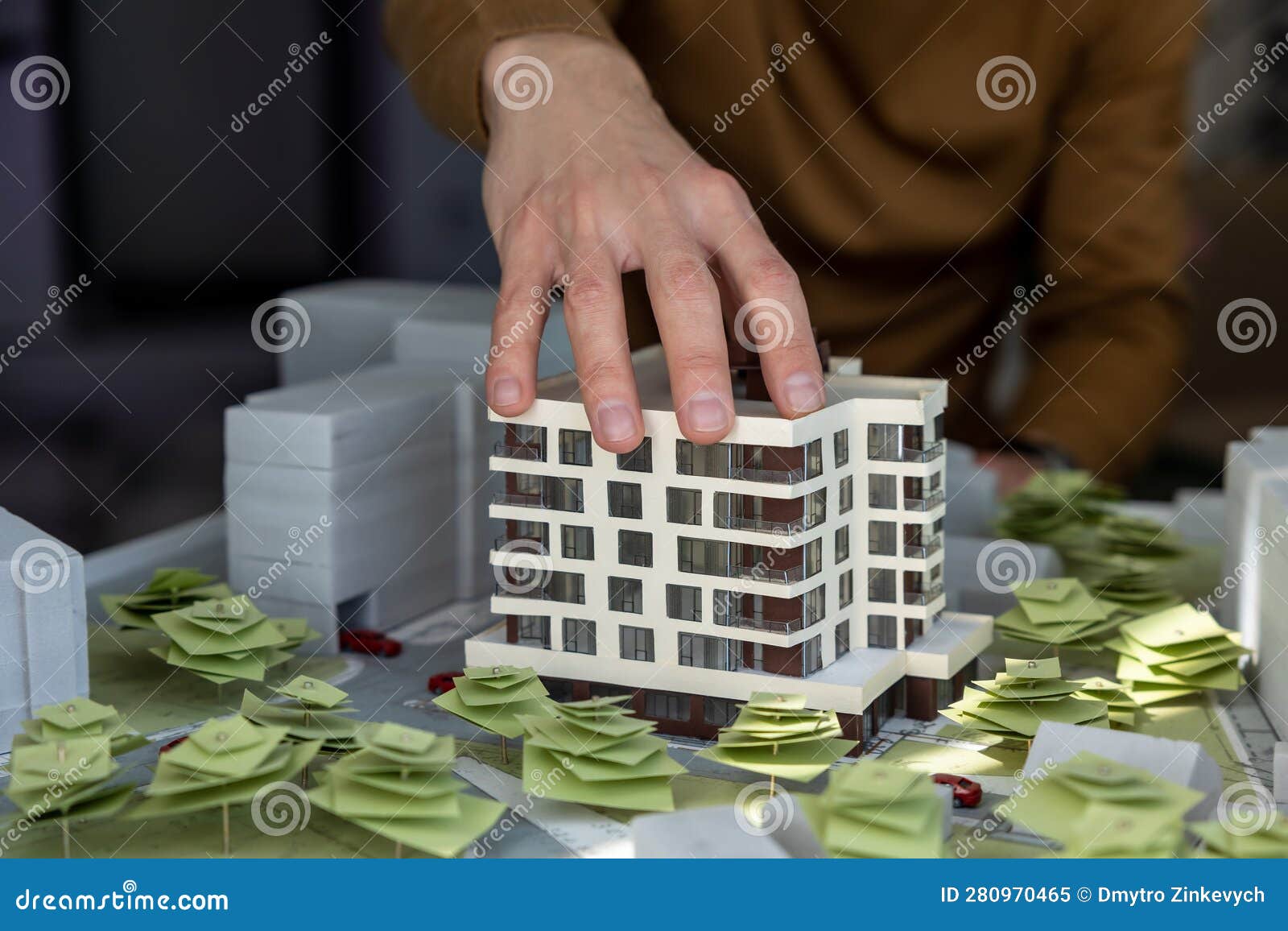 Man Architect Working in Office on Creation of New Residential Complex ...