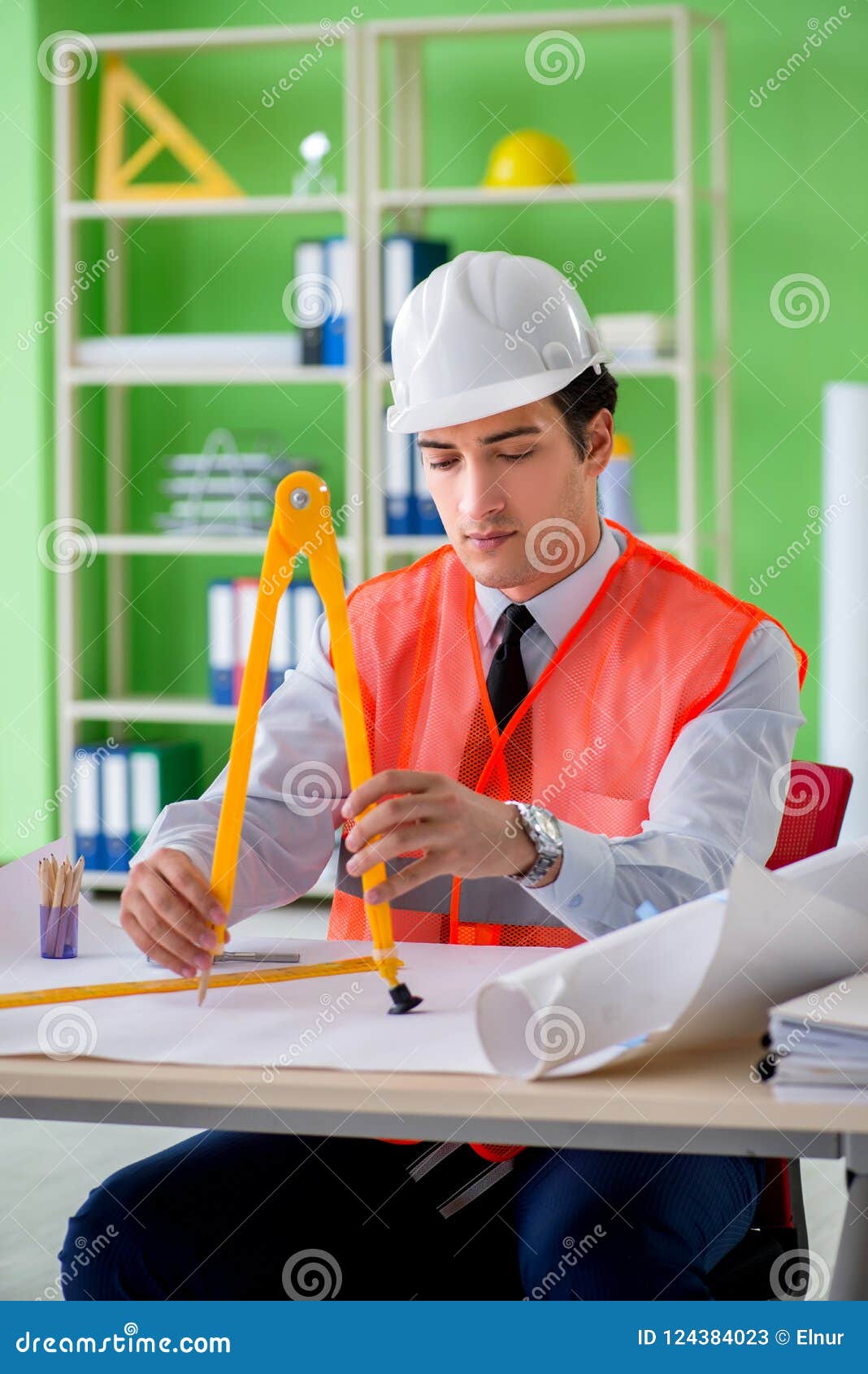 The Man Architect Working on the Project Stock Image - Image of ...