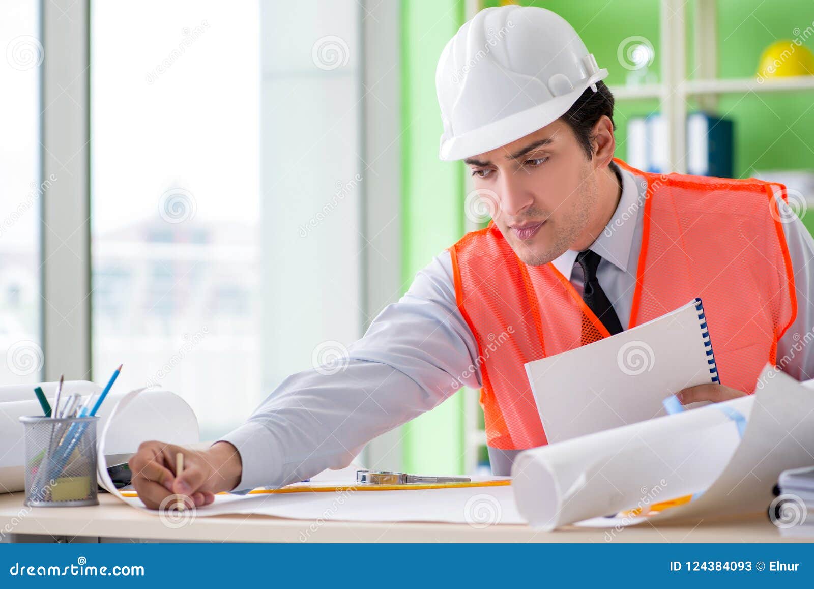 The Man Architect Working on the Project Stock Image - Image of ...