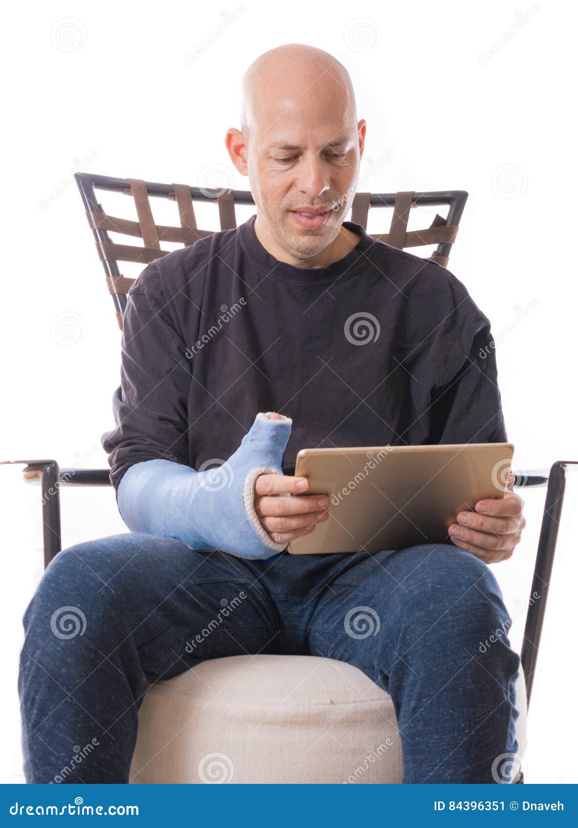 Man with Arm Cast Using an Accessible Tablet Stock Image - Image of ...