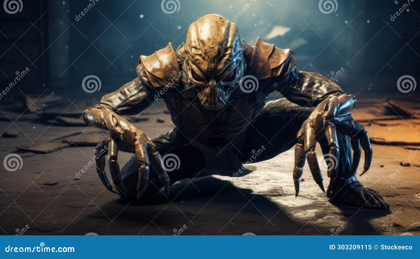 Navy and Gold Armored Avian Creature in Unreal Engine - Uhd Image Stock ...