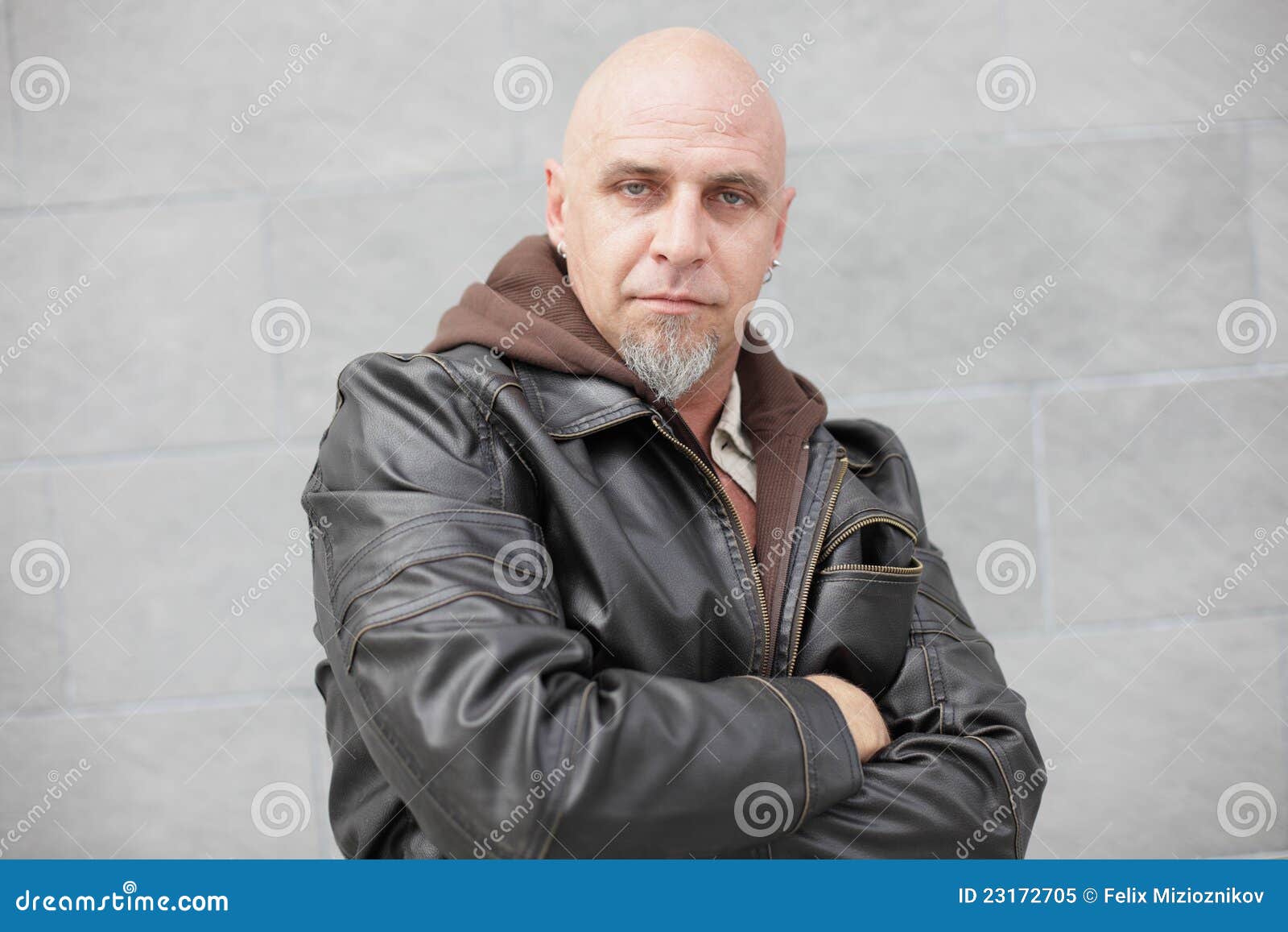 Man with Arms Crossed in a Leather Jacket Stock Image - Image of arms ...