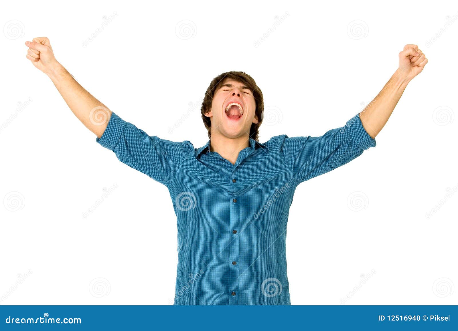Man with arms raised stock photo. Image of positive, length - 12516940