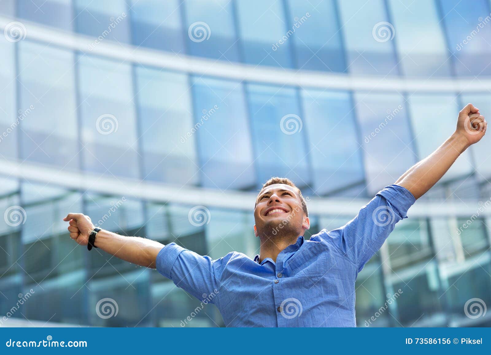Man with Arms Raised Outdoors Stock Photo - Image of life, toothy: 73586156