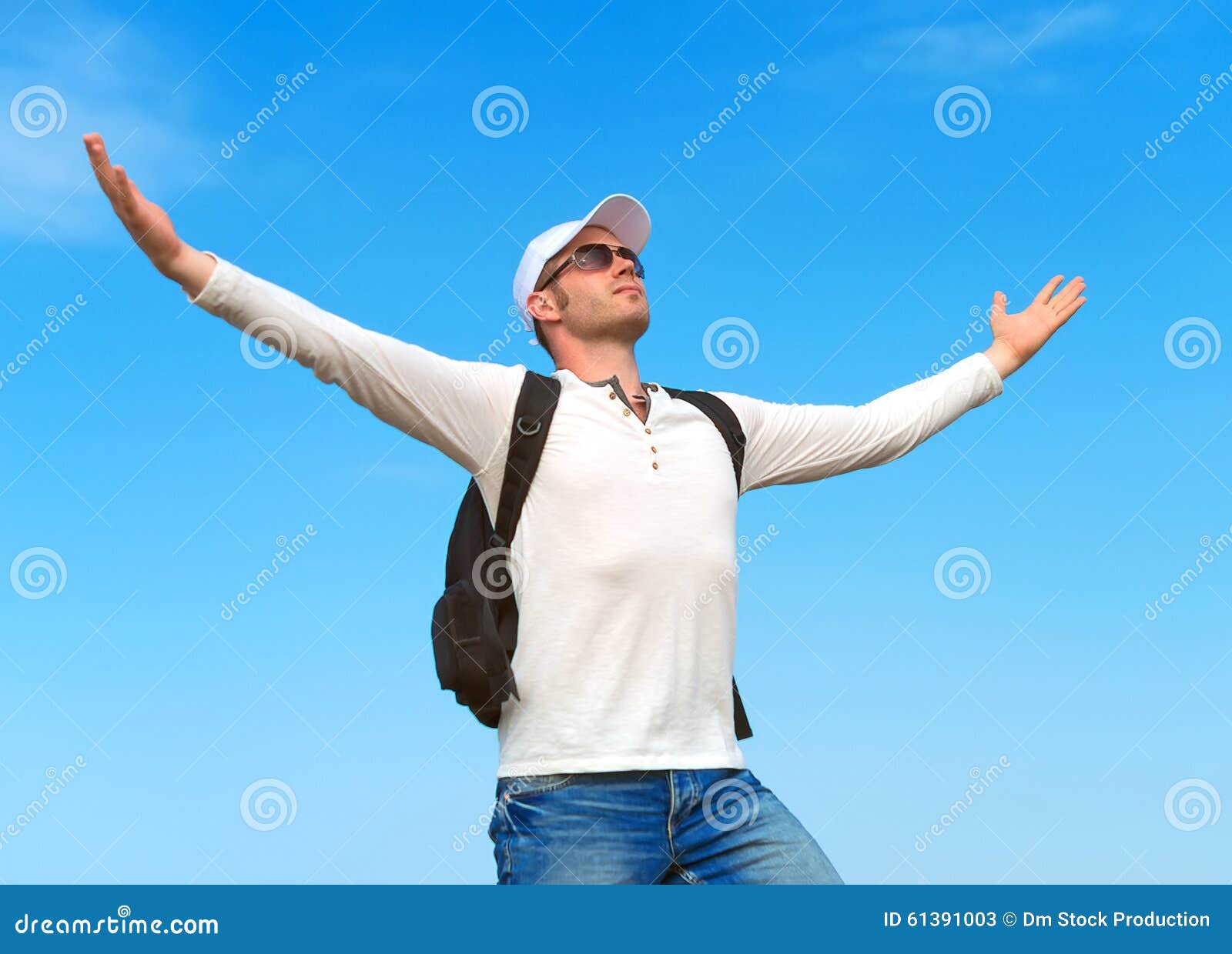 Man with arms wide open. stock image. Image of glasses - 61391003