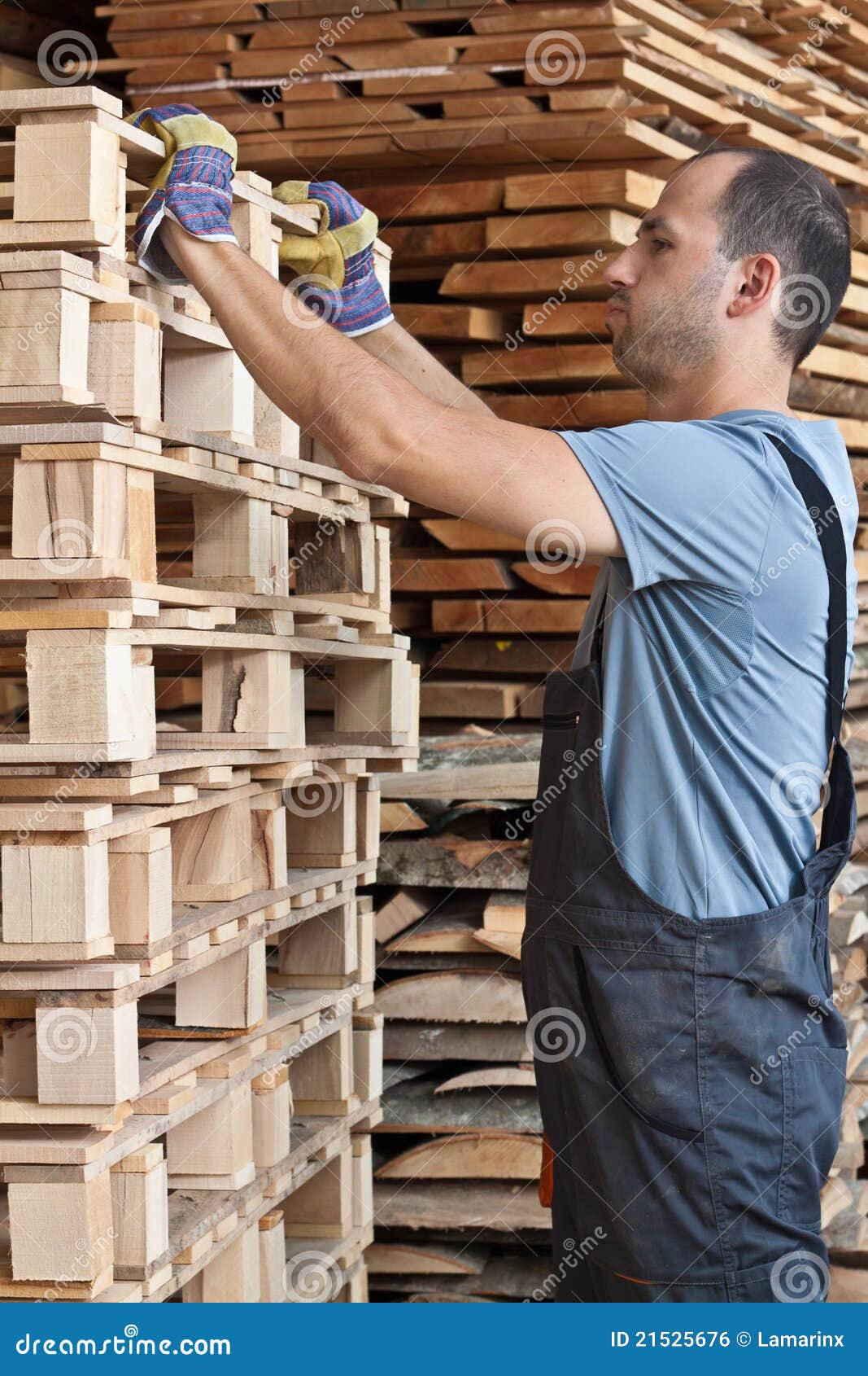 Man Arranging Pallets, Vertical Shot Stock Photo - Image of build, wood ...