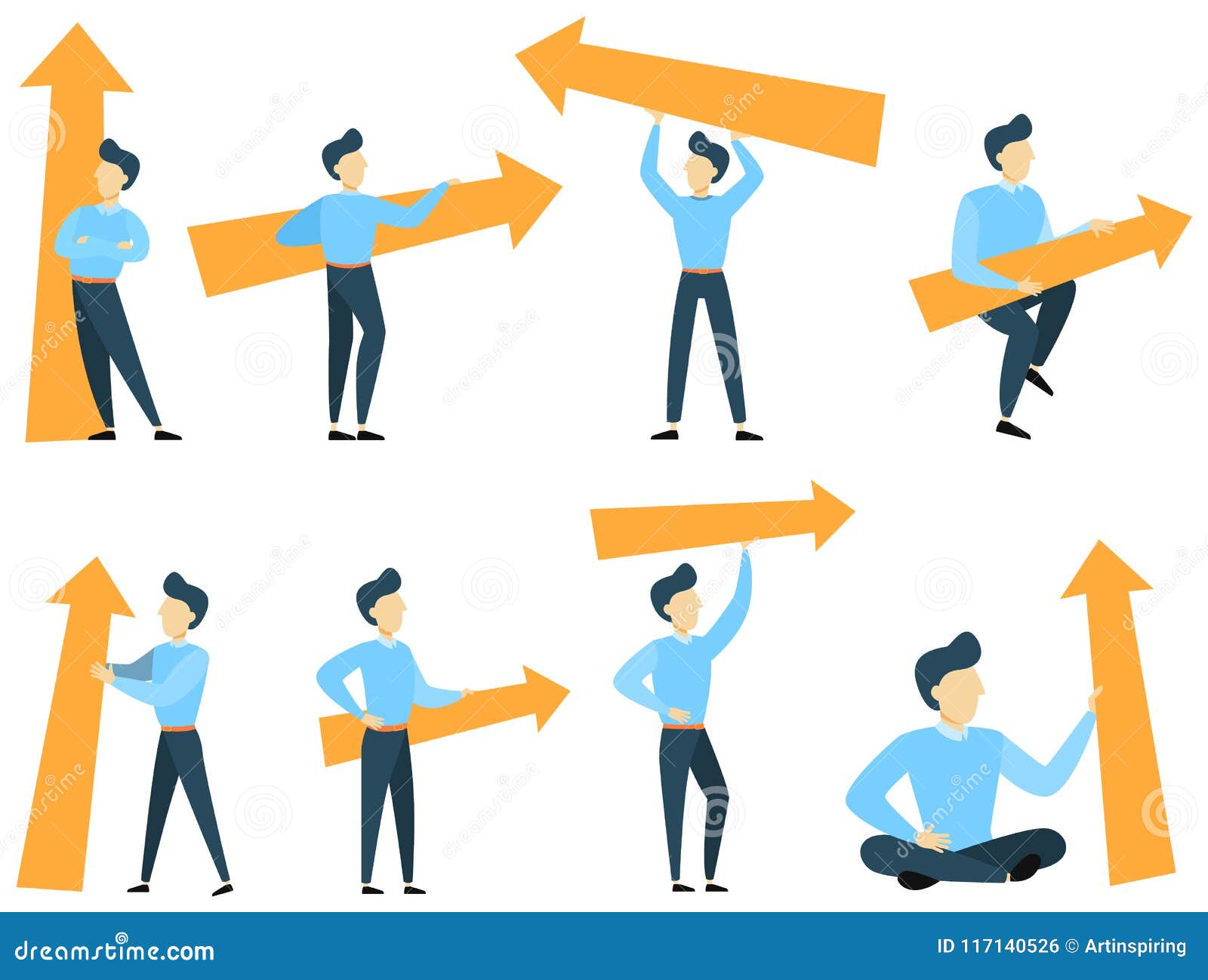 Man with arrow set. stock vector. Illustration of direction - 117140526