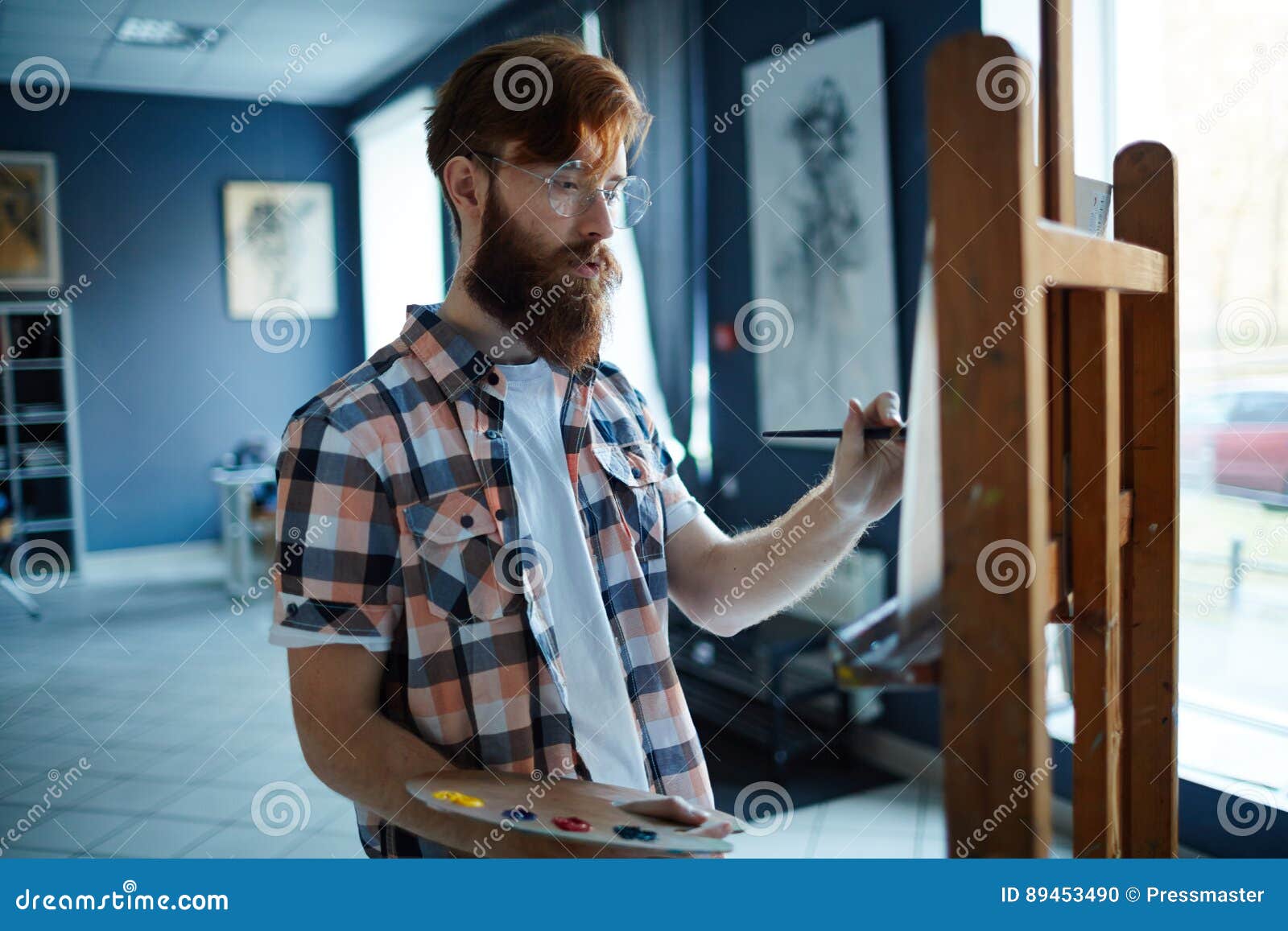 Man in art-studio stock photo. Image of painting, painter - 89453490