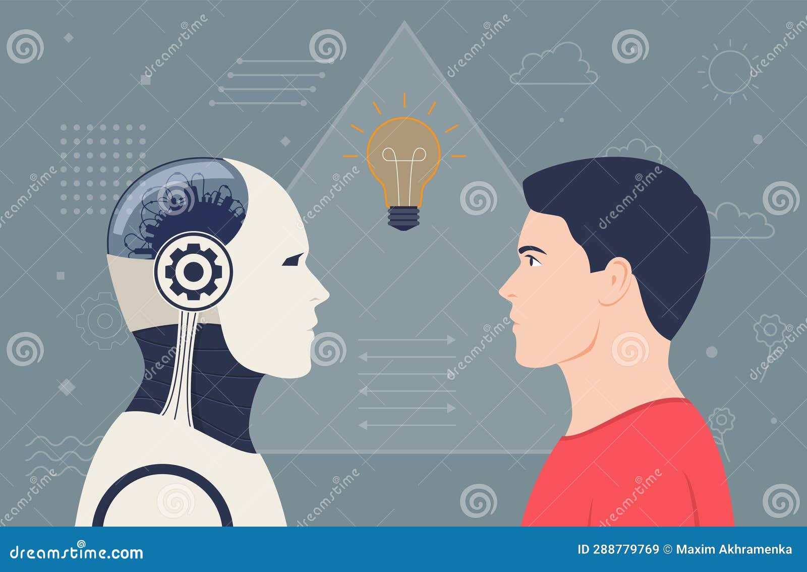 Man and Artificial Intelligence. Concept of Joint Idea Stock ...