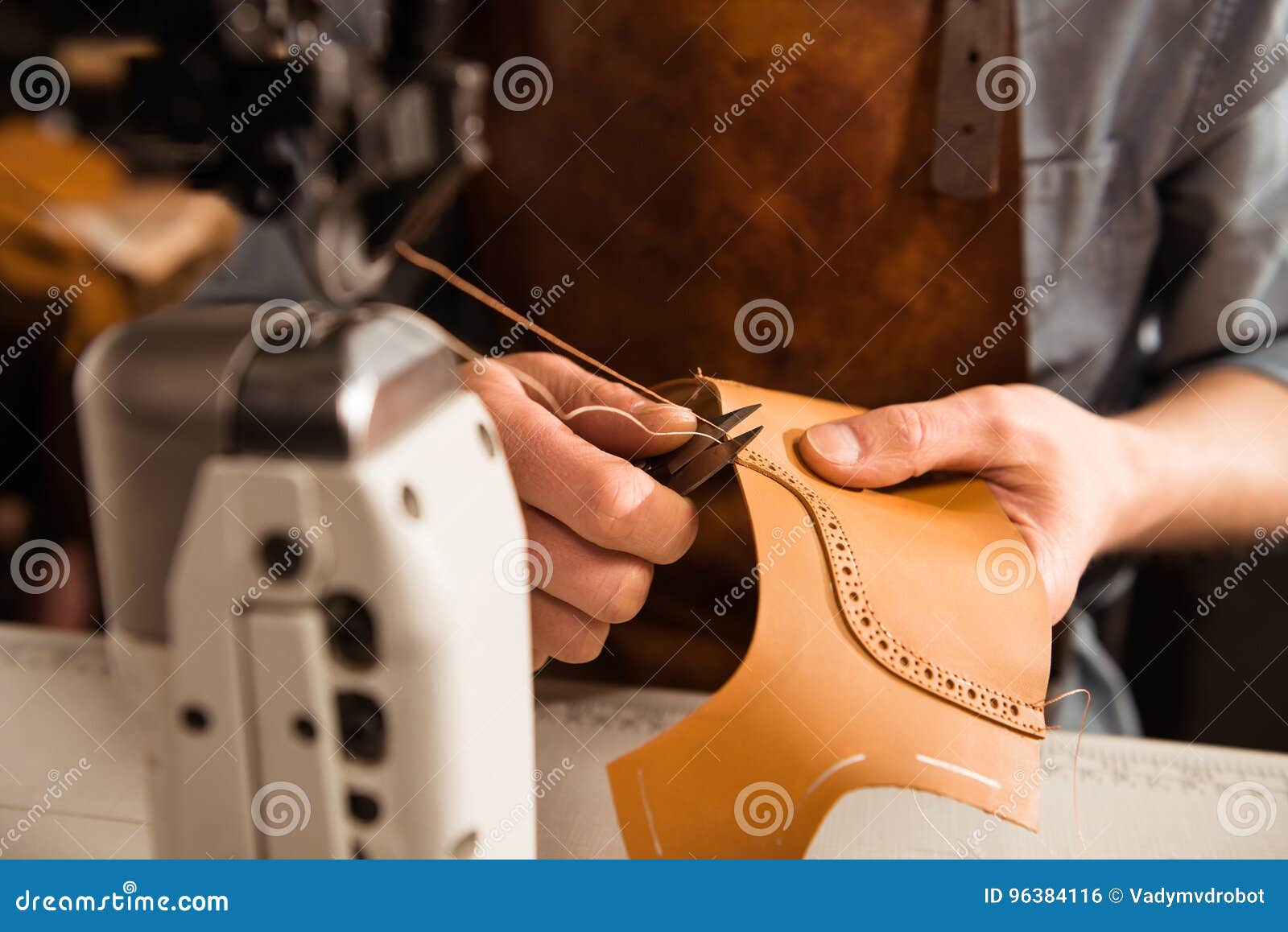 Man Artisan Sewing Leather Shoes Indoors Stock Photo - Image of ...
