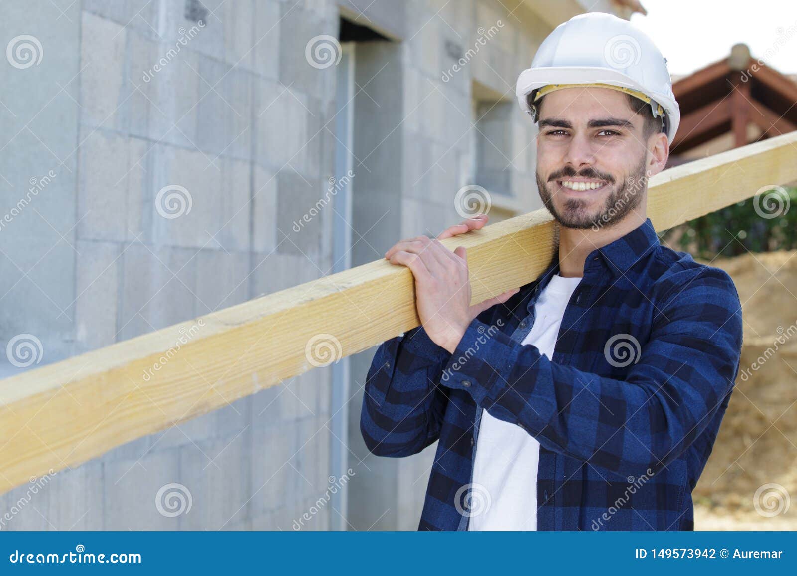 Man As Builder Carrying Wood and Working Stock Photo - Image of helmet ...