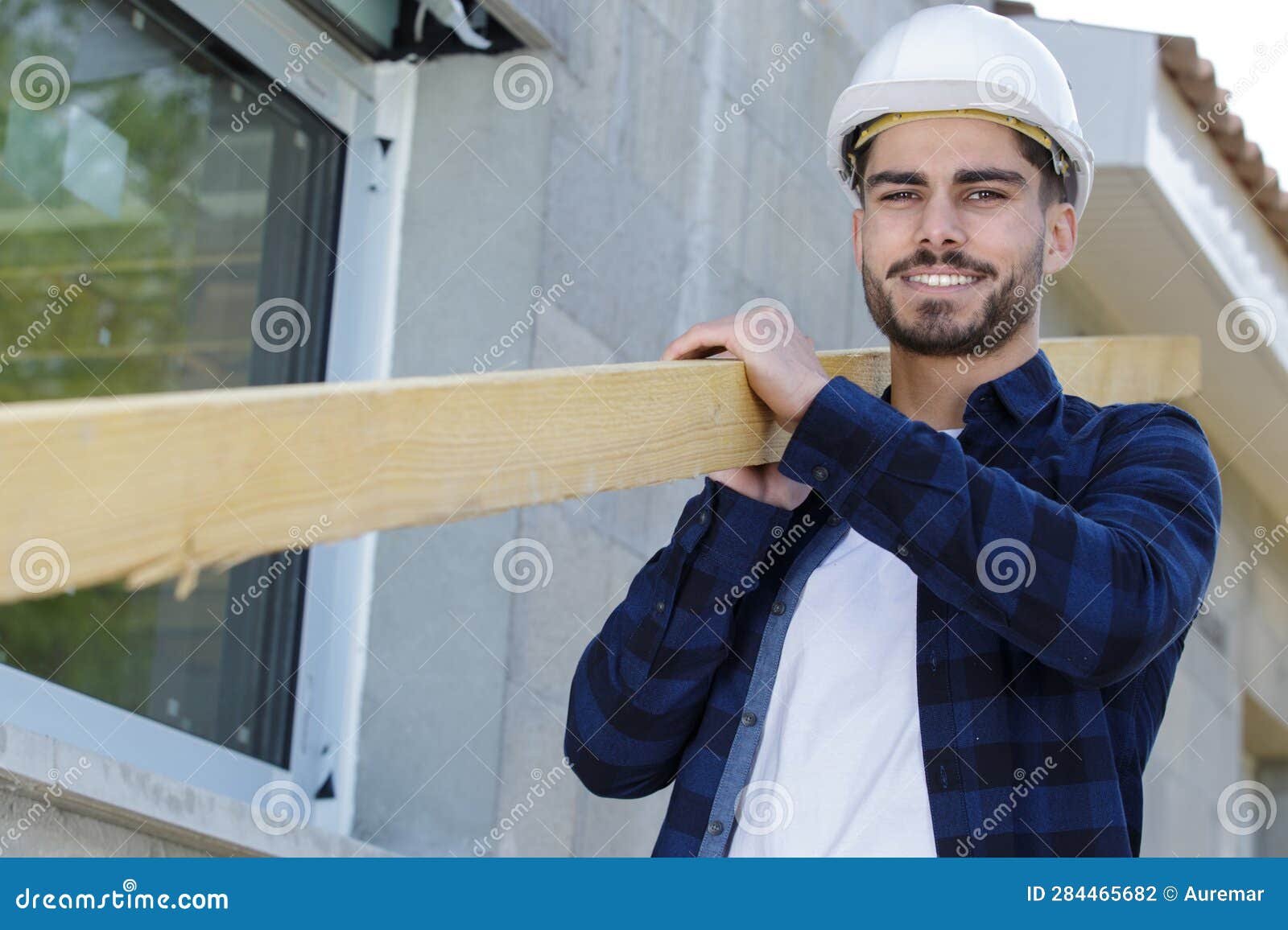 Man As Builder Carrying Wood and Working Stock Photo - Image of apron ...