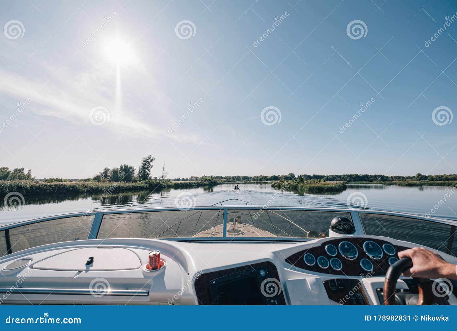 Man As a Captain Sailing Yacht during Summer Day on a River Stock Image ...