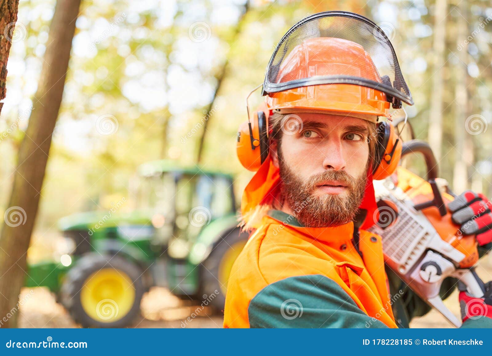 Man As a Forest Worker As a Woodcutter with Chainsaw Stock Image ...