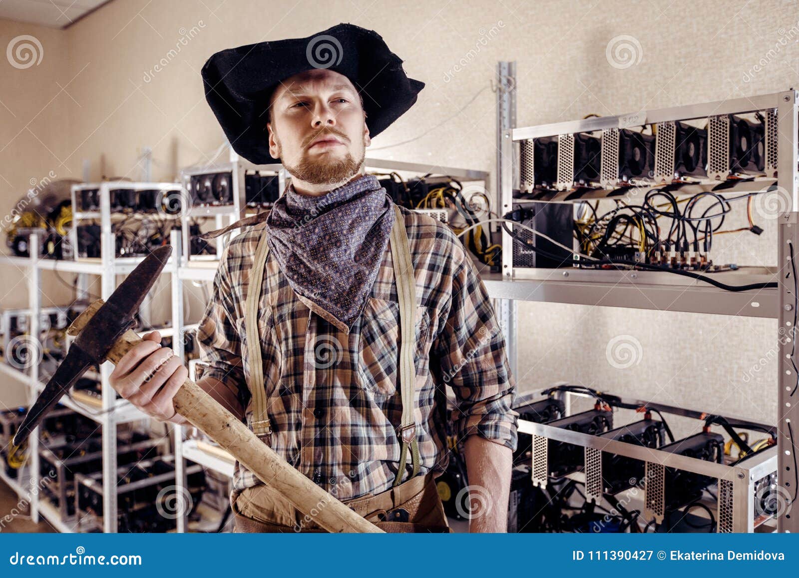 Goldminer On The Background Of Computers Stock Image - Image of fortune ...