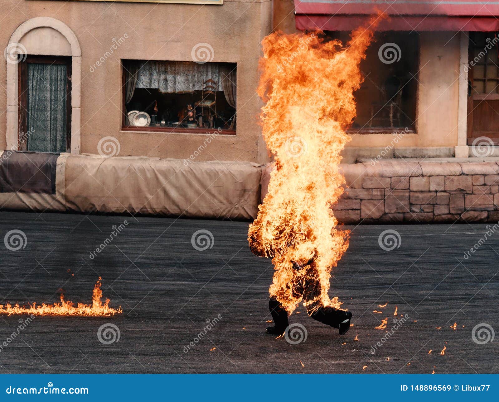 Man As Stuntman on Fire Burning Stock Image - Image of safety, orange ...