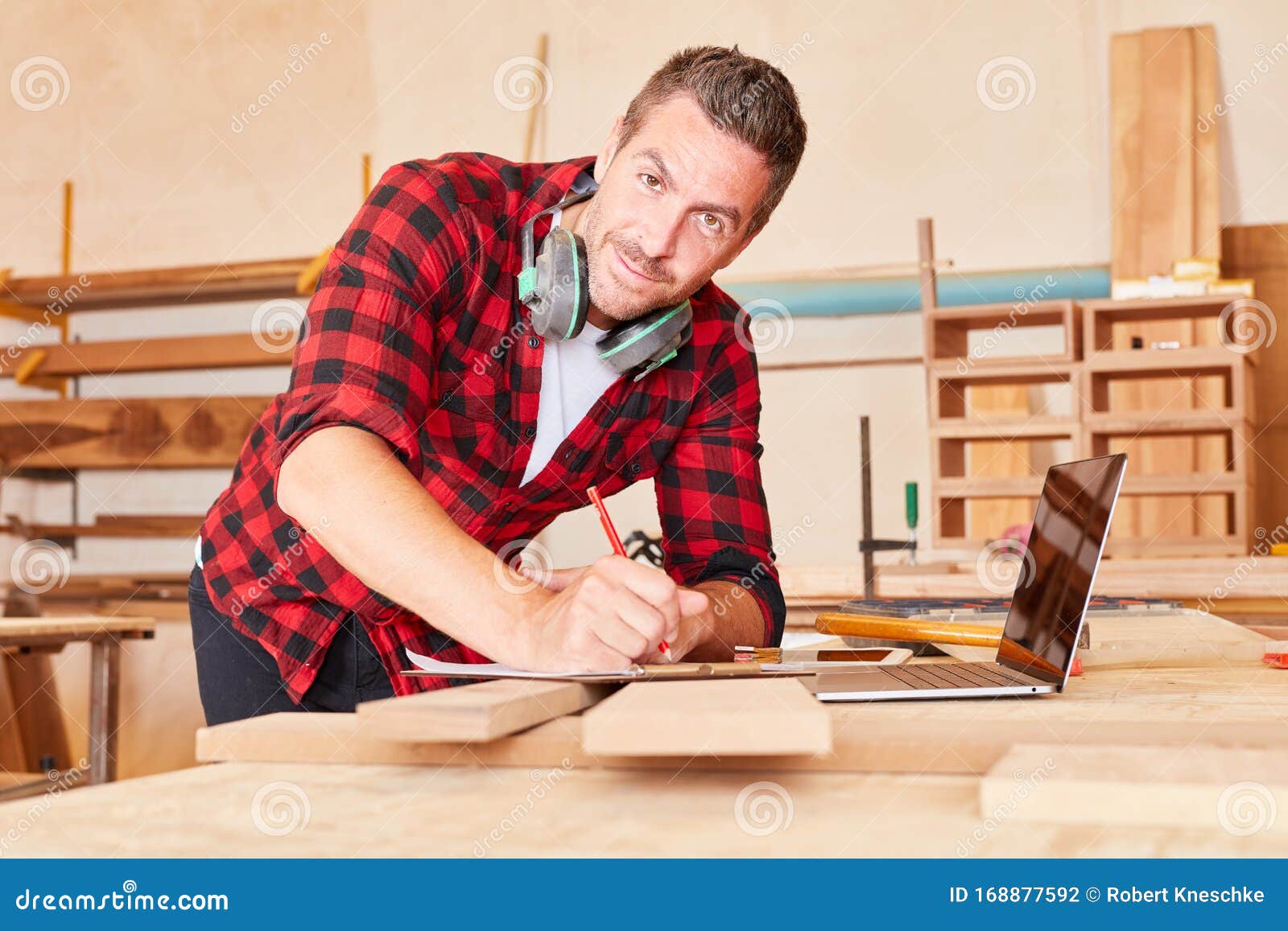 Successful Craftsman Takes Notes Stock Photo - Image of communication ...