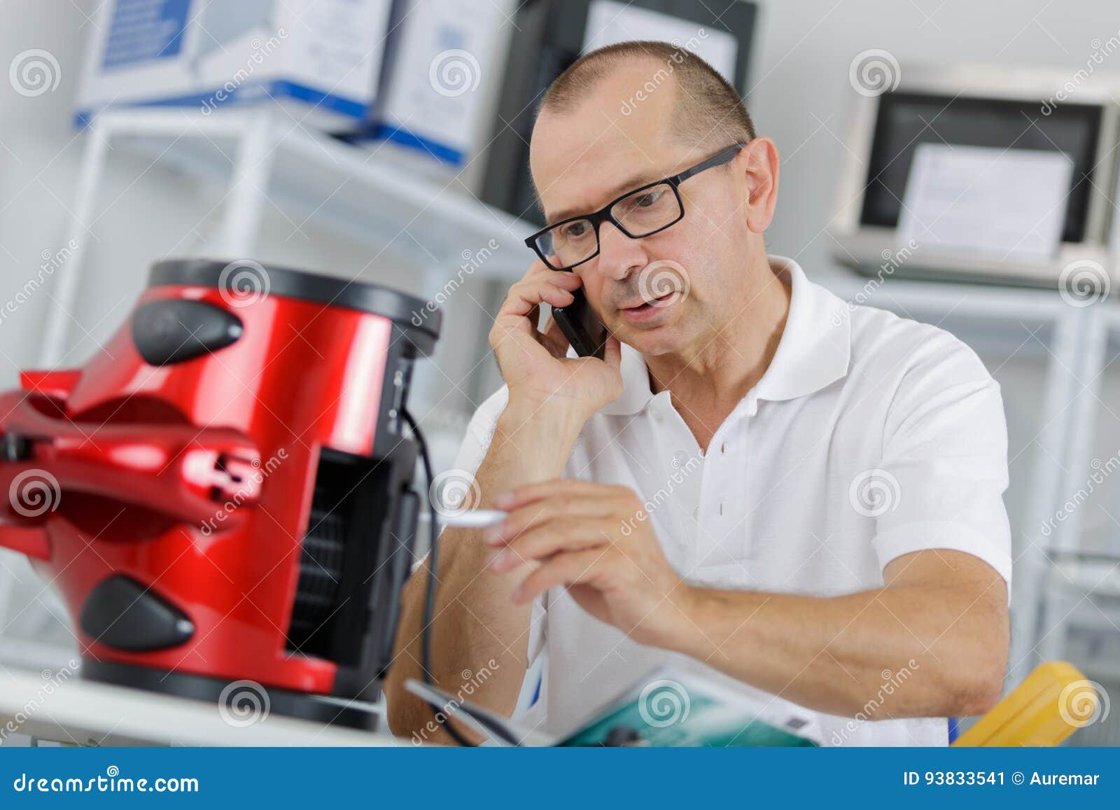 Man Asking for Machine`s Part Stock Image - Image of defective, call ...